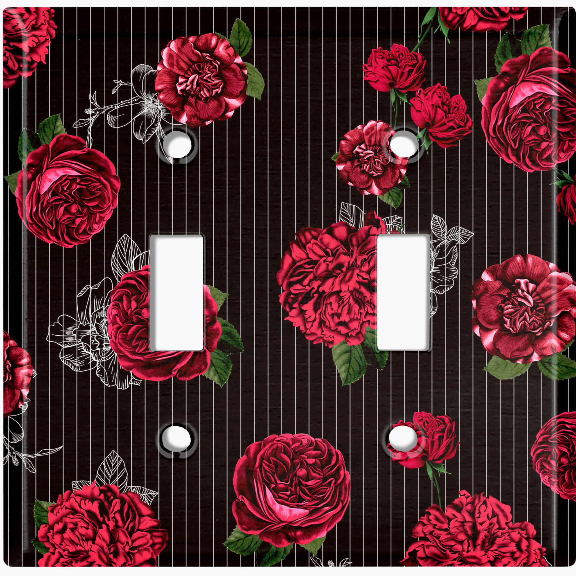 WorldAcc Metal Light Switch Plate Outlet Cover (Red Roses Flowers Black ...