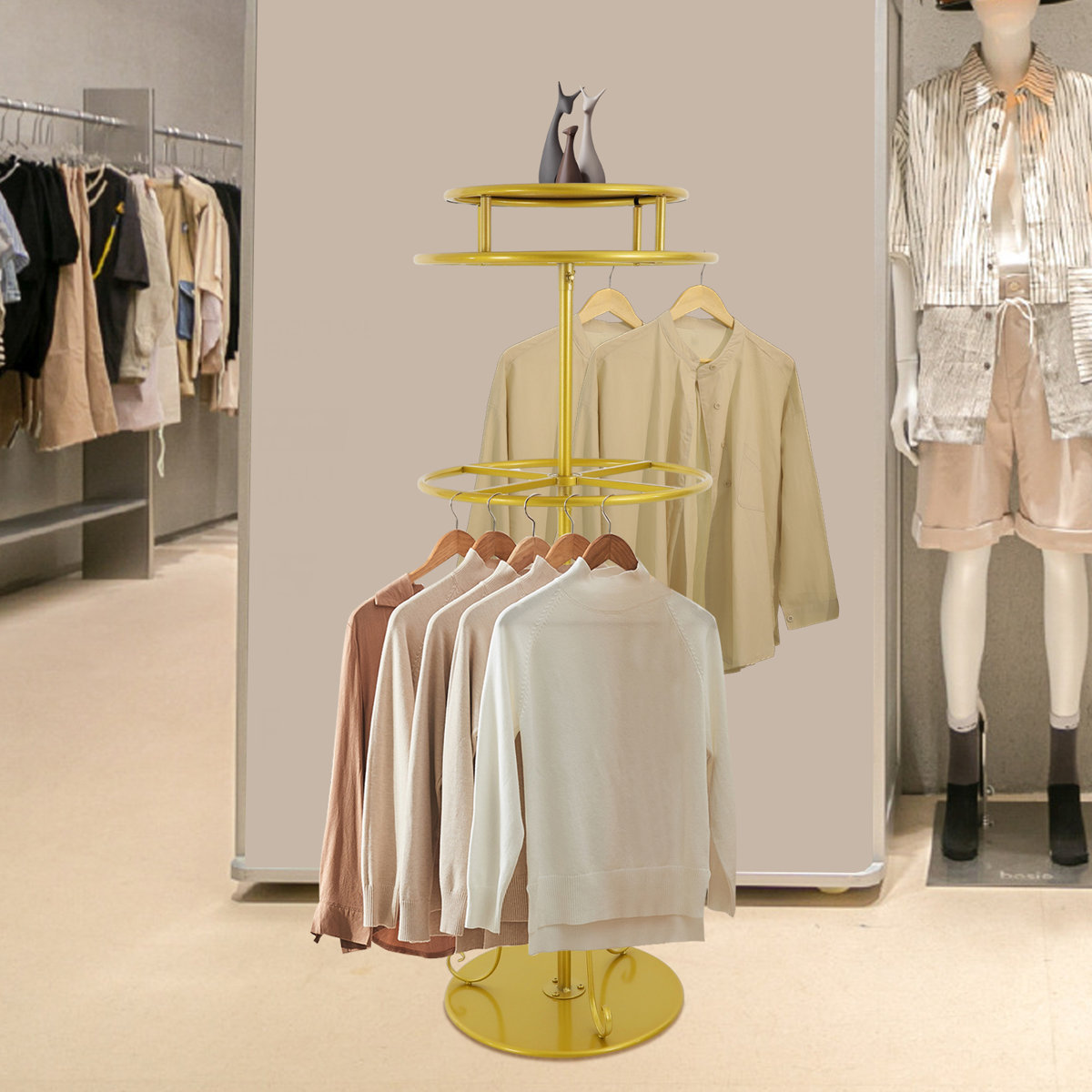 Mercer41 2 Tiers Rotatable Round Garment Rack Round Metal Clothes ...