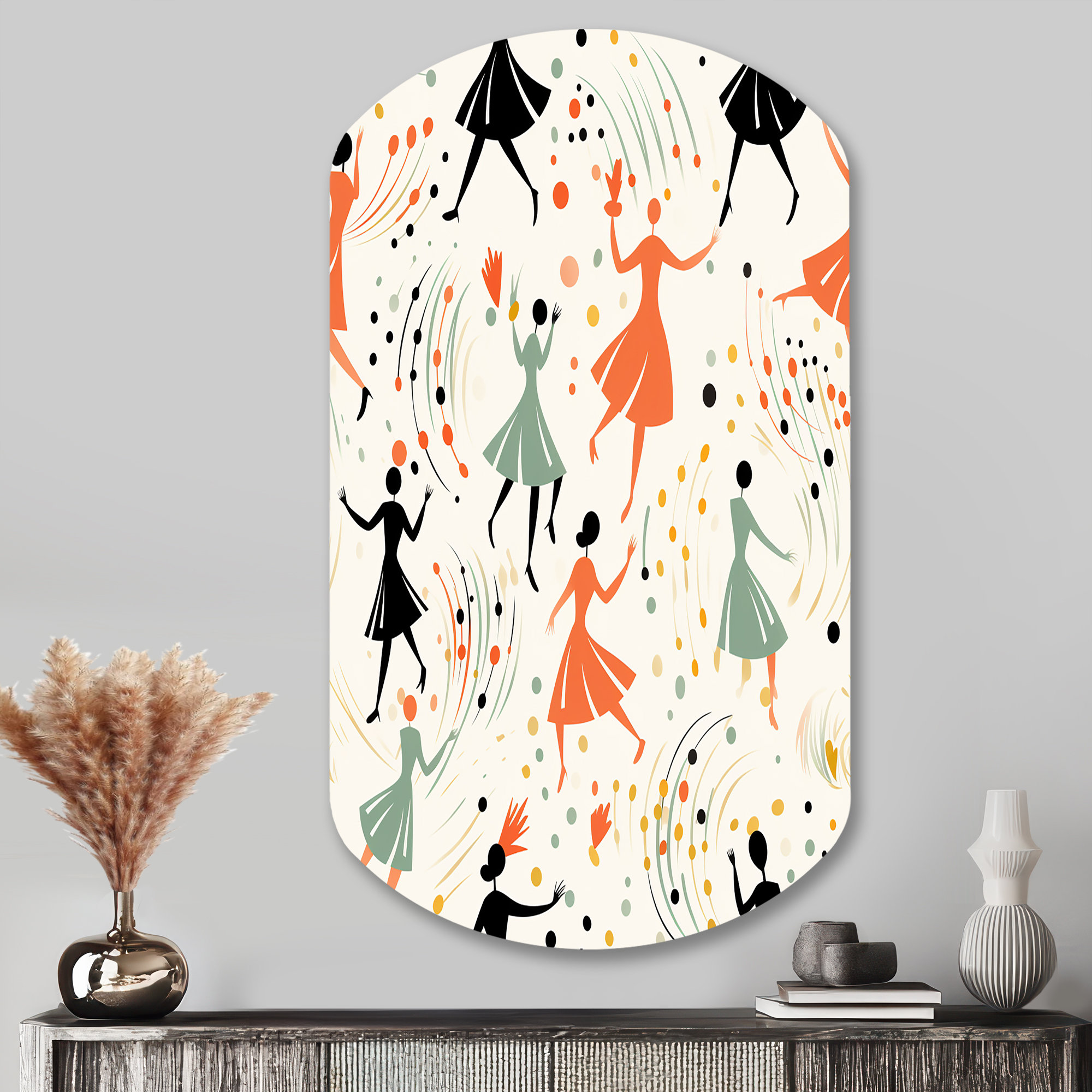 Design Art Midcentury Blue And Orange Poka Dota Dance - Midcentury ...