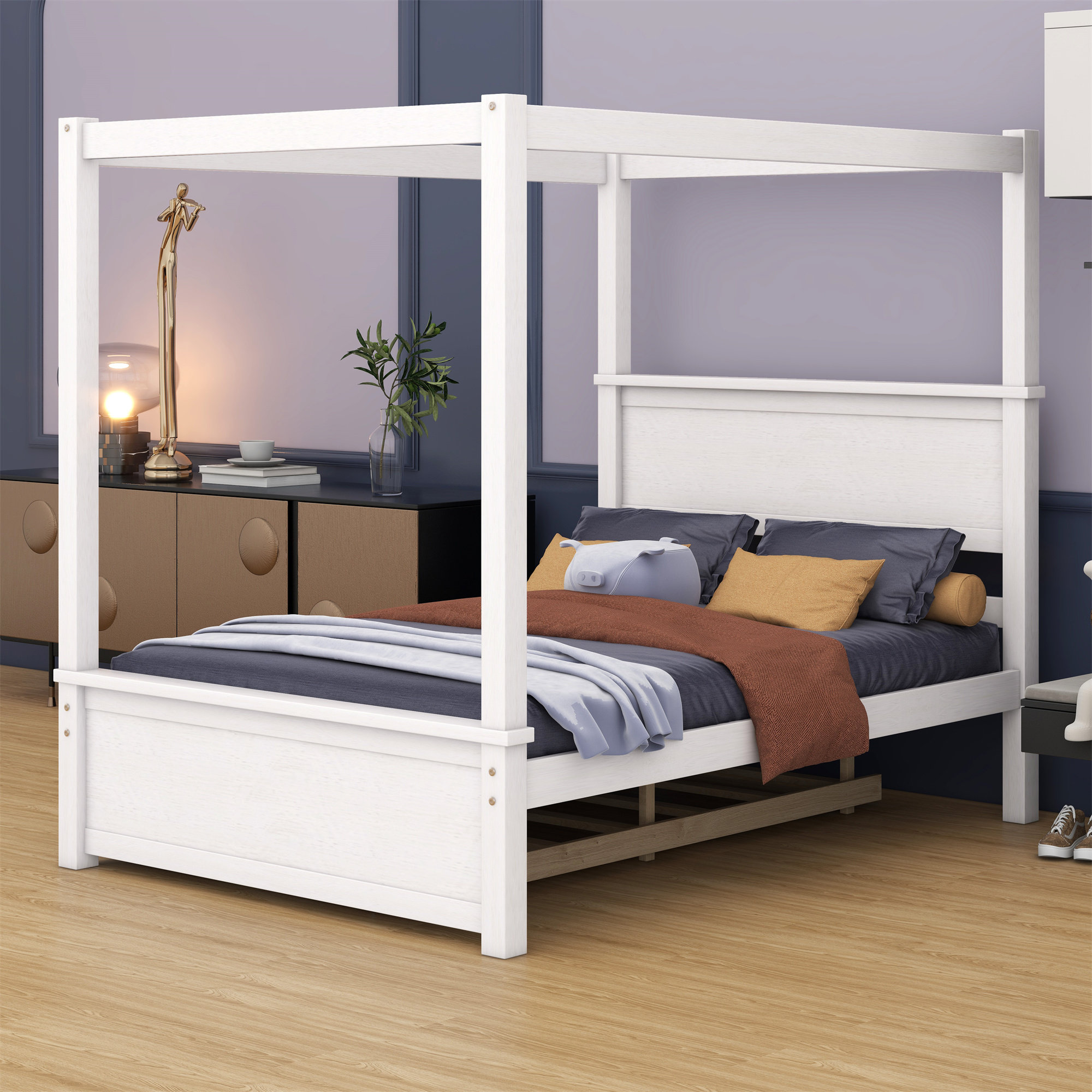 Lark Manor Wood Canopy Bed With Trundle And Support Slats - Wayfair Canada
