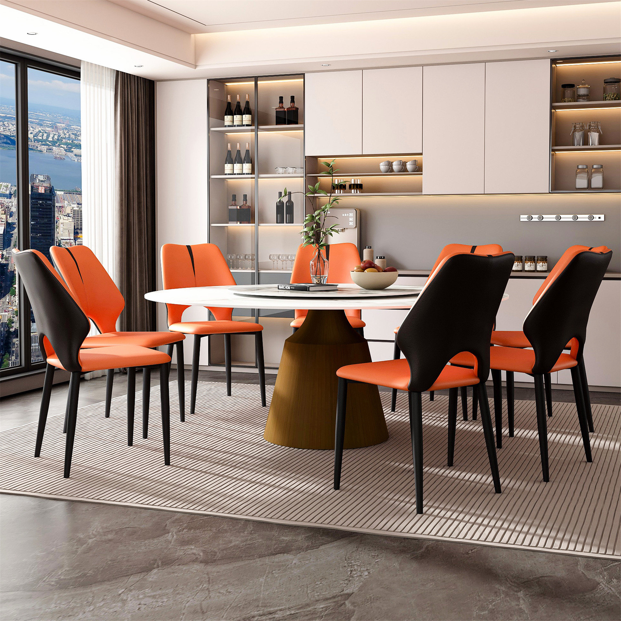 Orren Ellis Sturdy Sintered Stone Dining Table with Stylish Base and ...