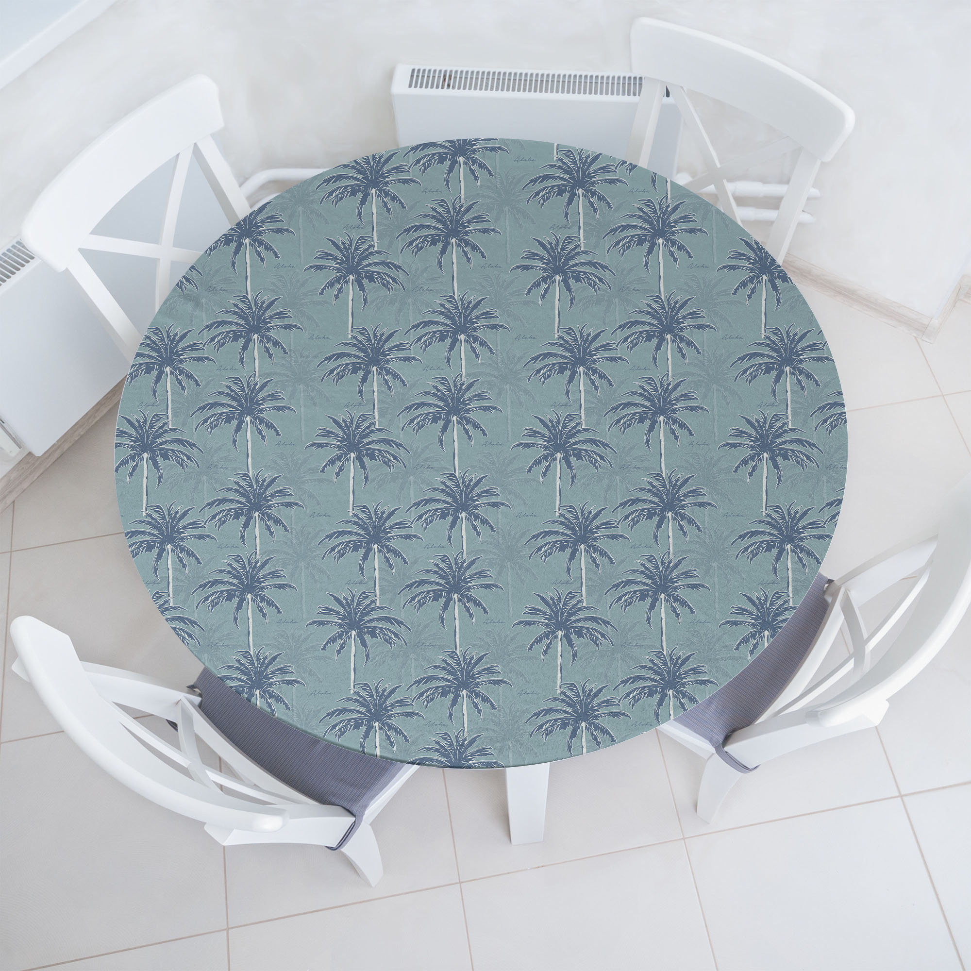 Bungalow Rose Exotic Fitted Round Tablecloth Slate Blue and Pale Teal ...