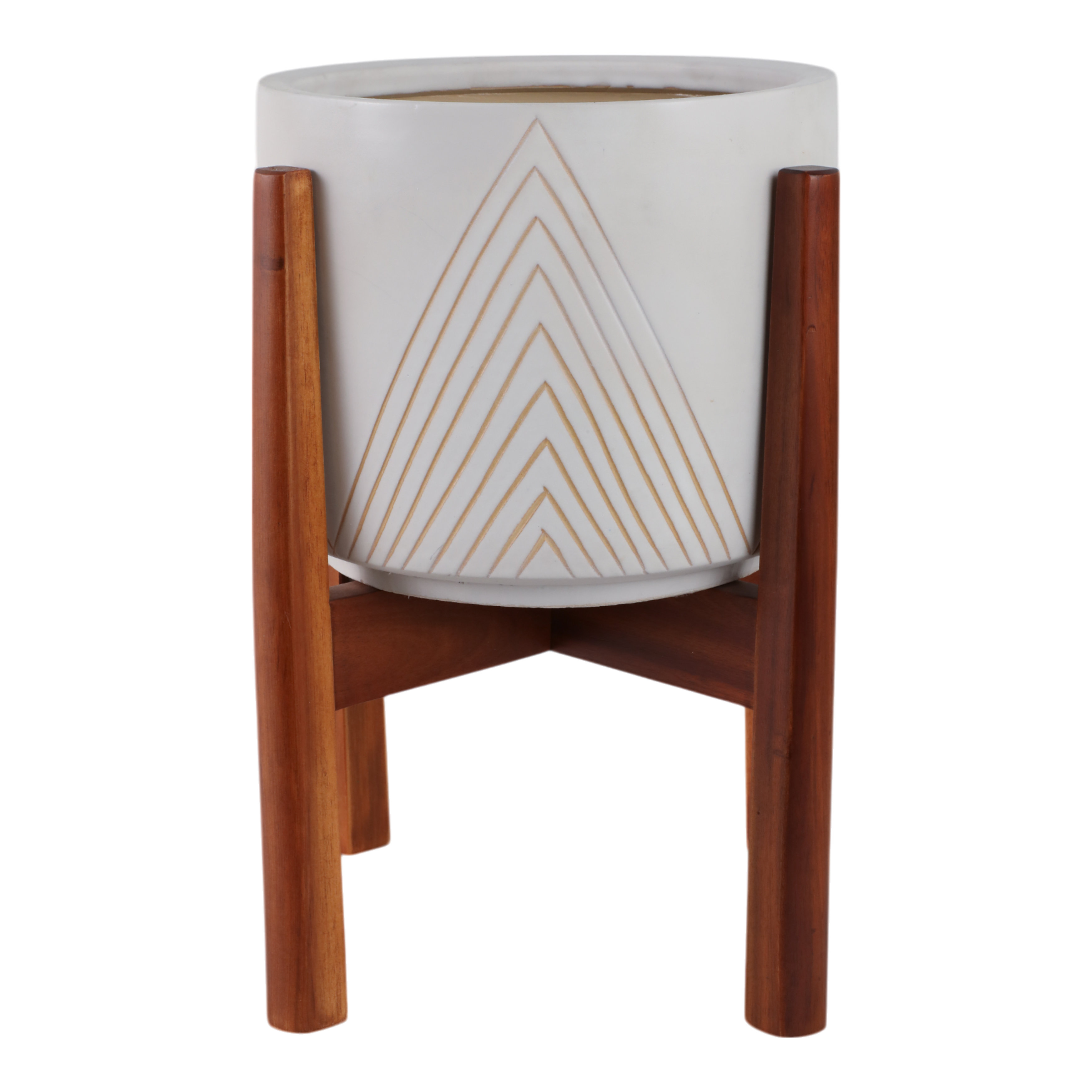 Union Rustic 15X13" Triangles Planter On Wood Stand, White/Brown | Wayfair