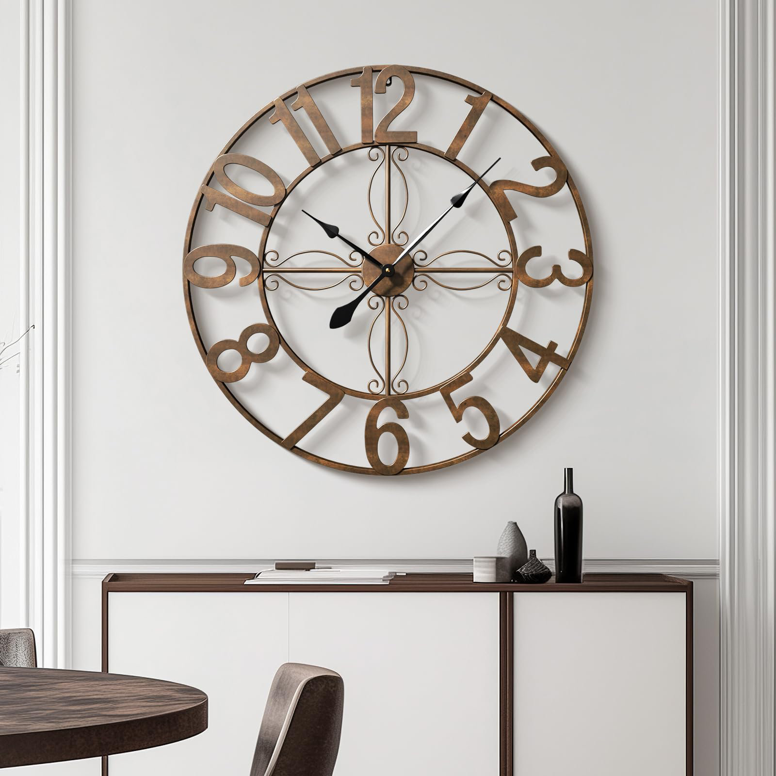 House of Hampton® Elegant Bronze Modern Wall Clock - 30 Inch Silent ...