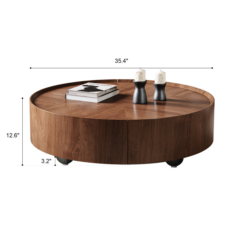 Latitude Run® Shanea Industrial Walnut Round Coffee Table with Storage ...