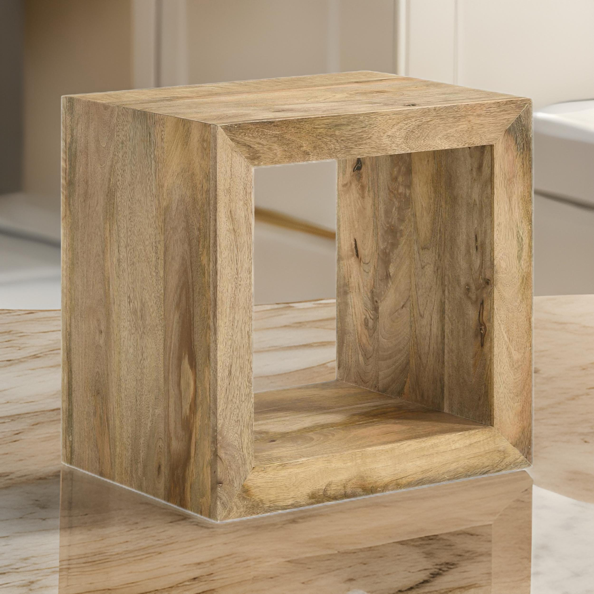 Loon Peak® Graycelynn Natural Solid Wood Floor Shelf End Table with ...
