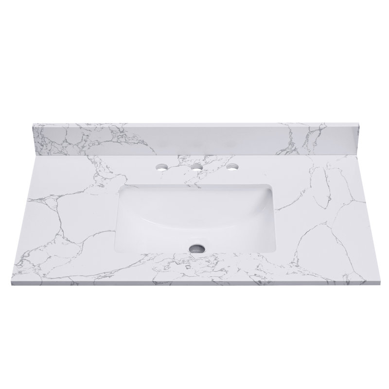 SOUEEUM 37'' Stone Single Vanity Top with Sink and 3 Faucet Holes | Wayfair