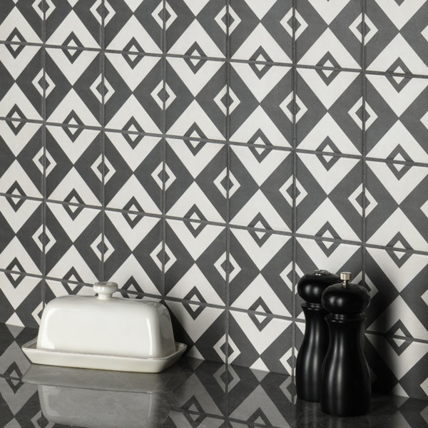 Merola Tile Twenties Vertex Mini 4" x 4" Ceramic Patterned Wall & Floor ...