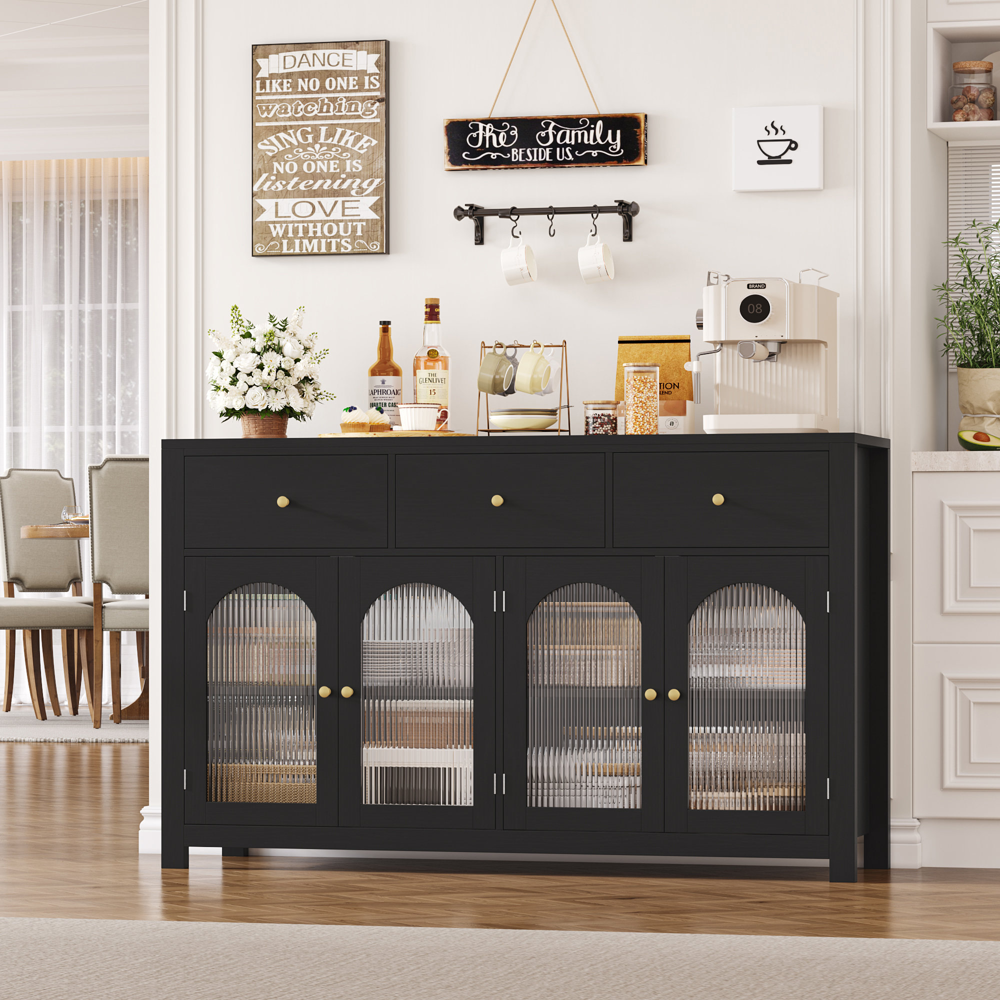 Wade Logan® Bonnetta 55.1"W Modern Buffet Cabinet with Fluted Glass ...