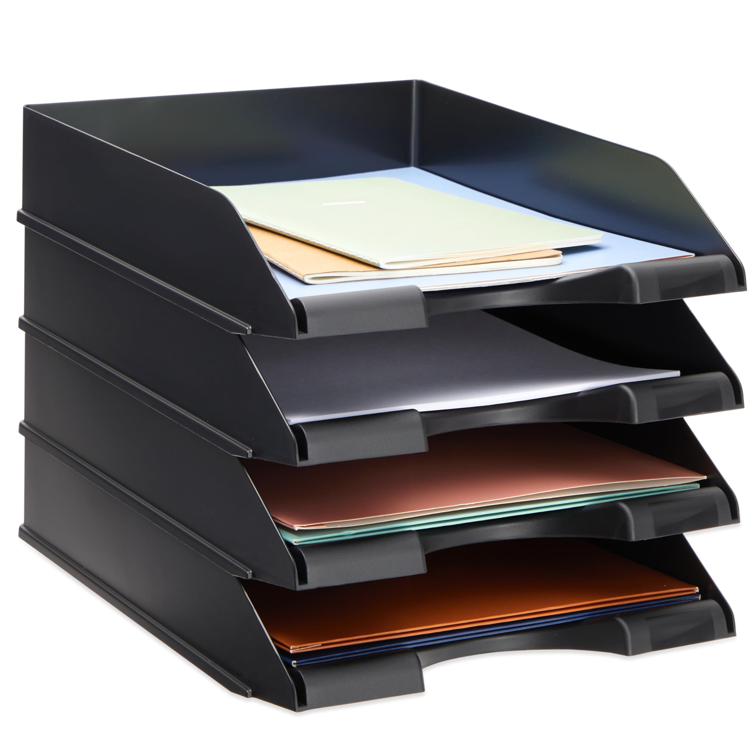 Inbox Zero Plus 4 Pack Black Stackable Paper Trays For Letter Documents ...