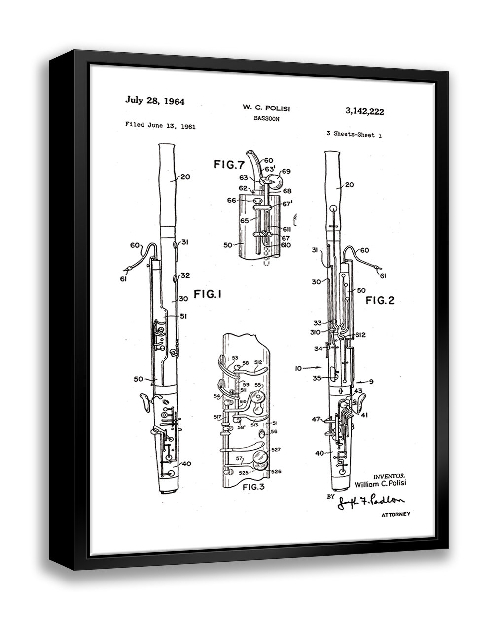 ATX Art Group LLC Bassoon Patent - Floater Frame Graphic Art on Canvas ...