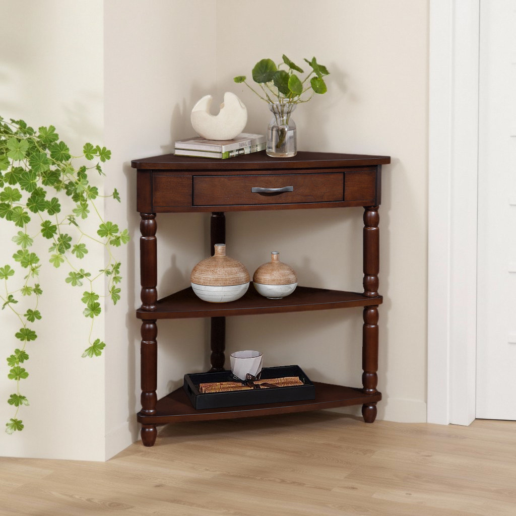 Alcott Hill® 33.8" Small Triangle Corner Table with 3-Tier Storage for ...