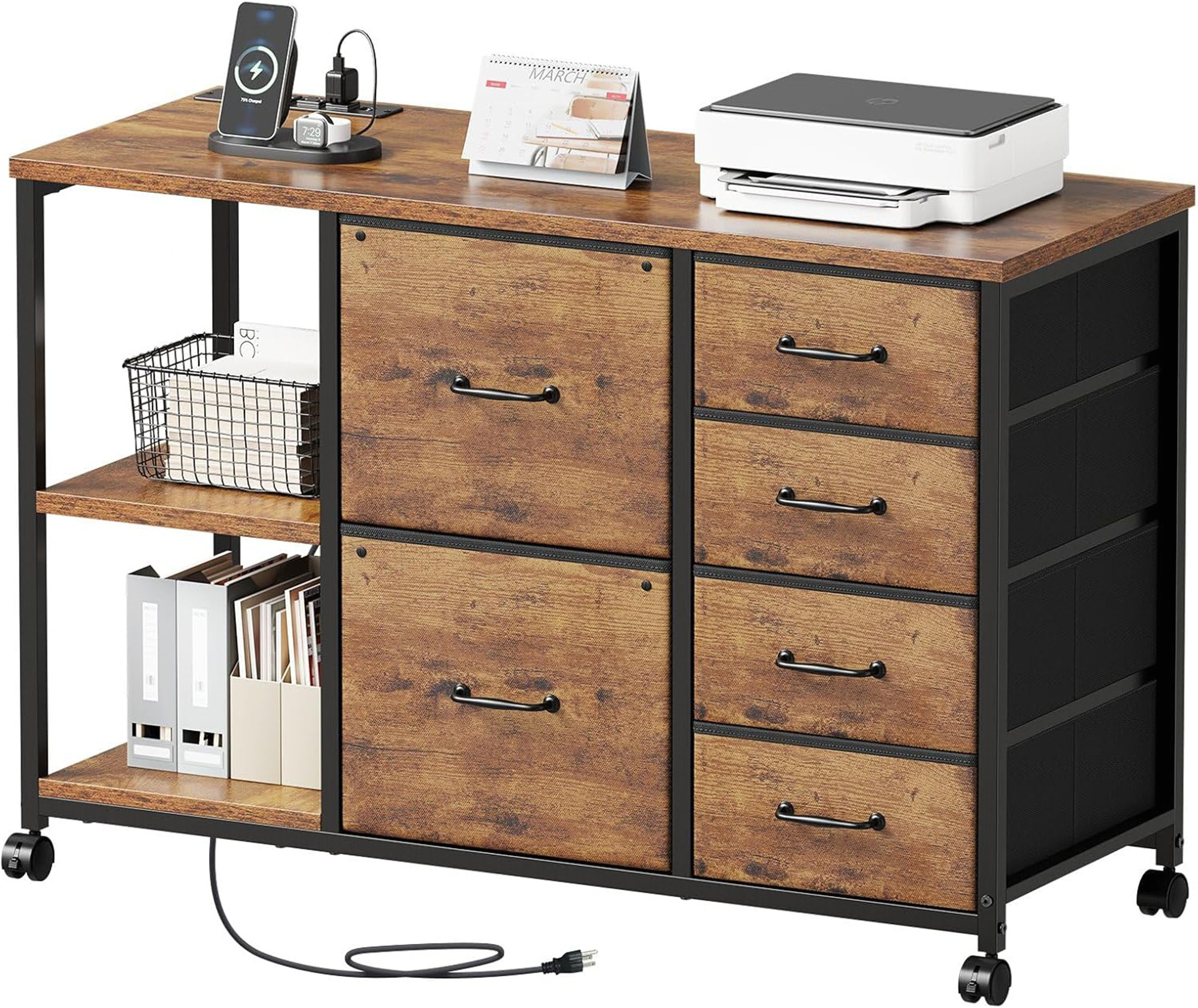 17 Stories Rustic Brown 6-Drawer File Cabinet - Charging Station ...