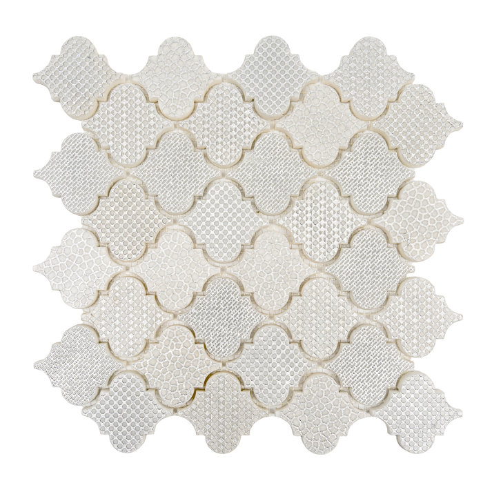 Artisana 12x12 in. Silver White Textured, Foiled Stone Arabesque ...