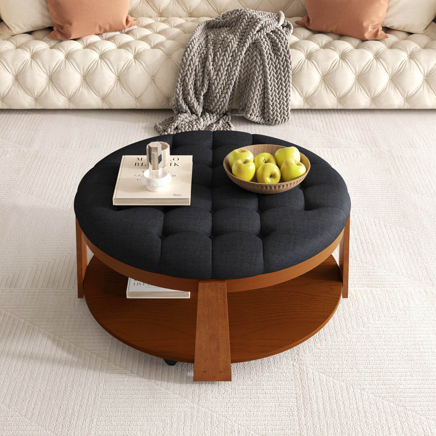 Latitude Run® Modern Large Round Ottoman Coffee Table, 2-Tier Oversized ...