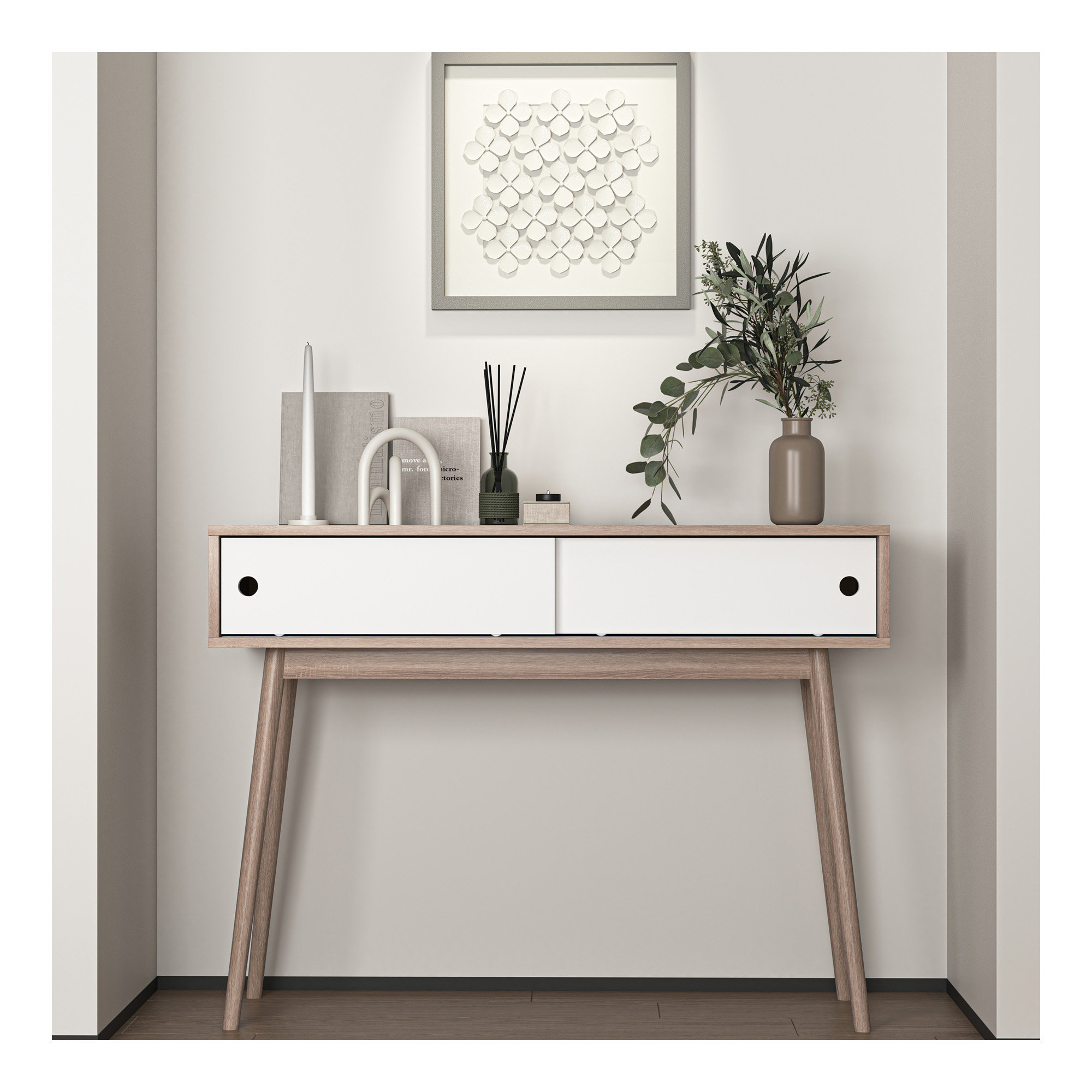 George Oliver Entryway Table With 2 White Sliding Doors, Console Table ...