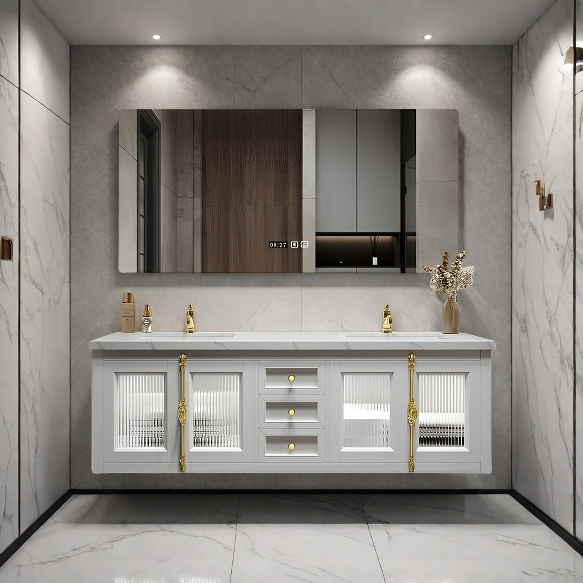 Backop French double basin rock slab bathroom cabinet | Wayfair