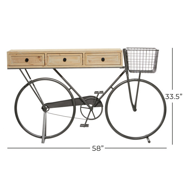 Williston Forge Brynne Black Metal 3 Drawers Bike Console Table with ...