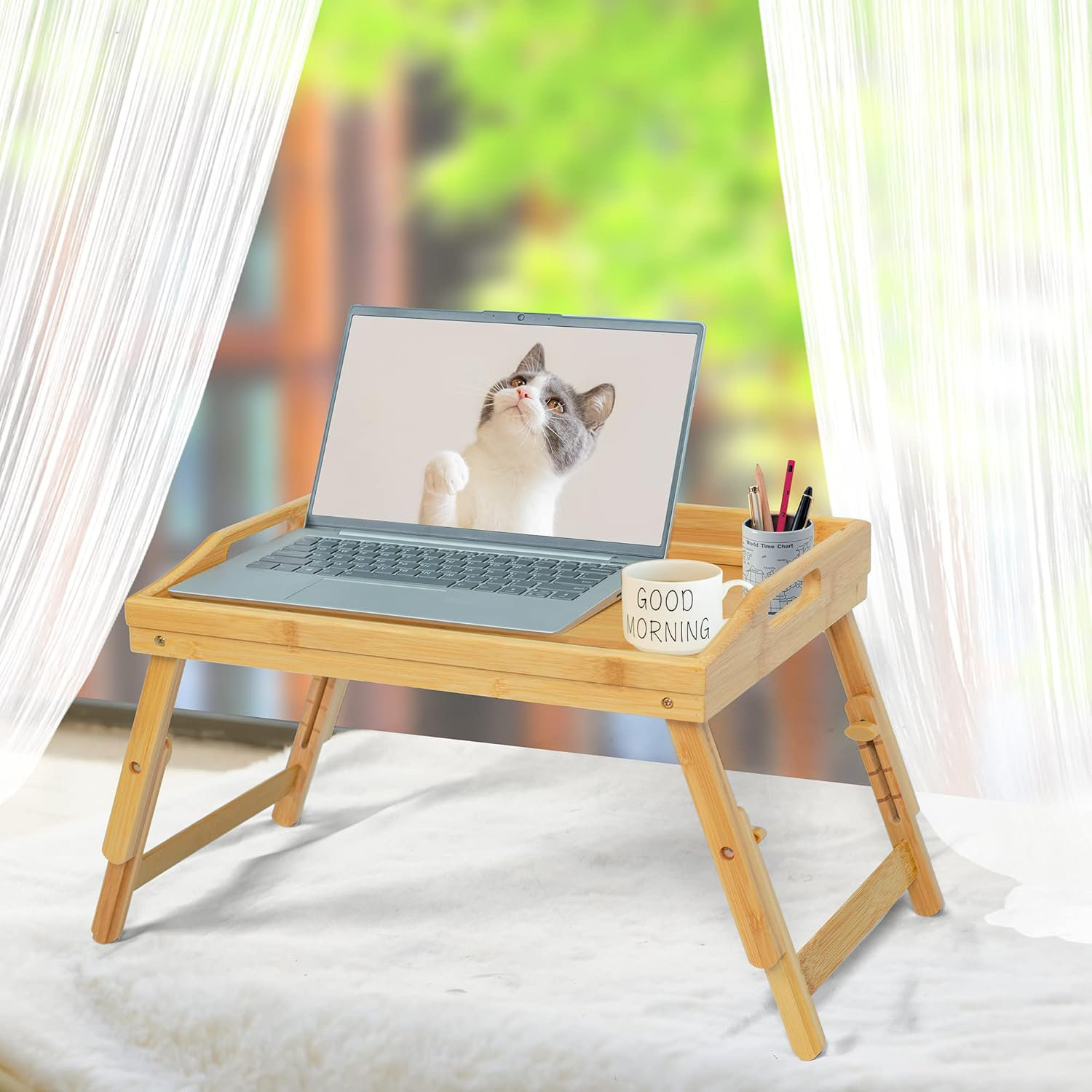 Winston Porter Bed Tray Table For Eating - Natural | Wayfair