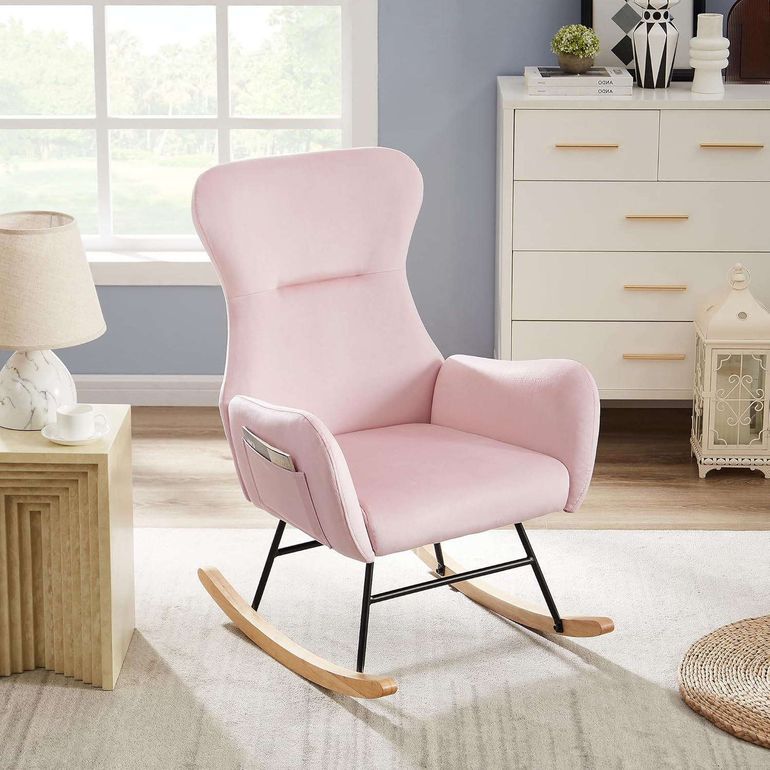 George Oliver Nursery Rocking Chair,Upholstered Glider Rocker With High ...