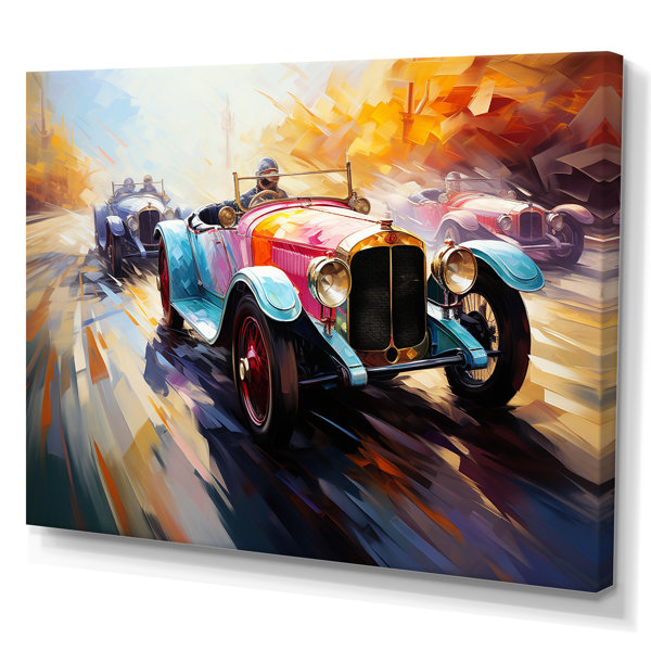 17 Stories Blue And Yellow Vintage Race Tracks I - Race Tracks Wall Art ...