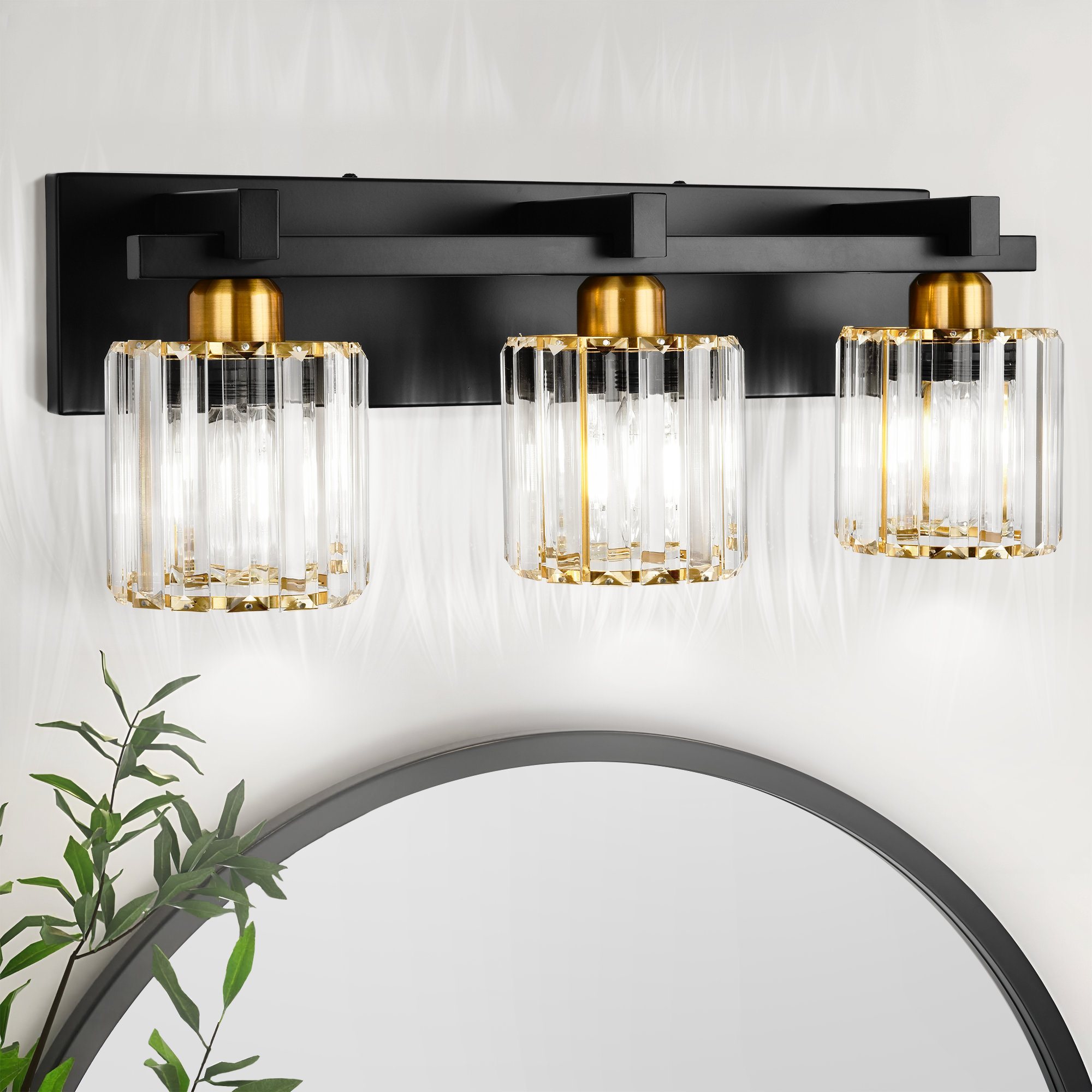 Mercer41 3 -Light Crystal Vanity Light Fixture Dimmable Bathroom Over ...