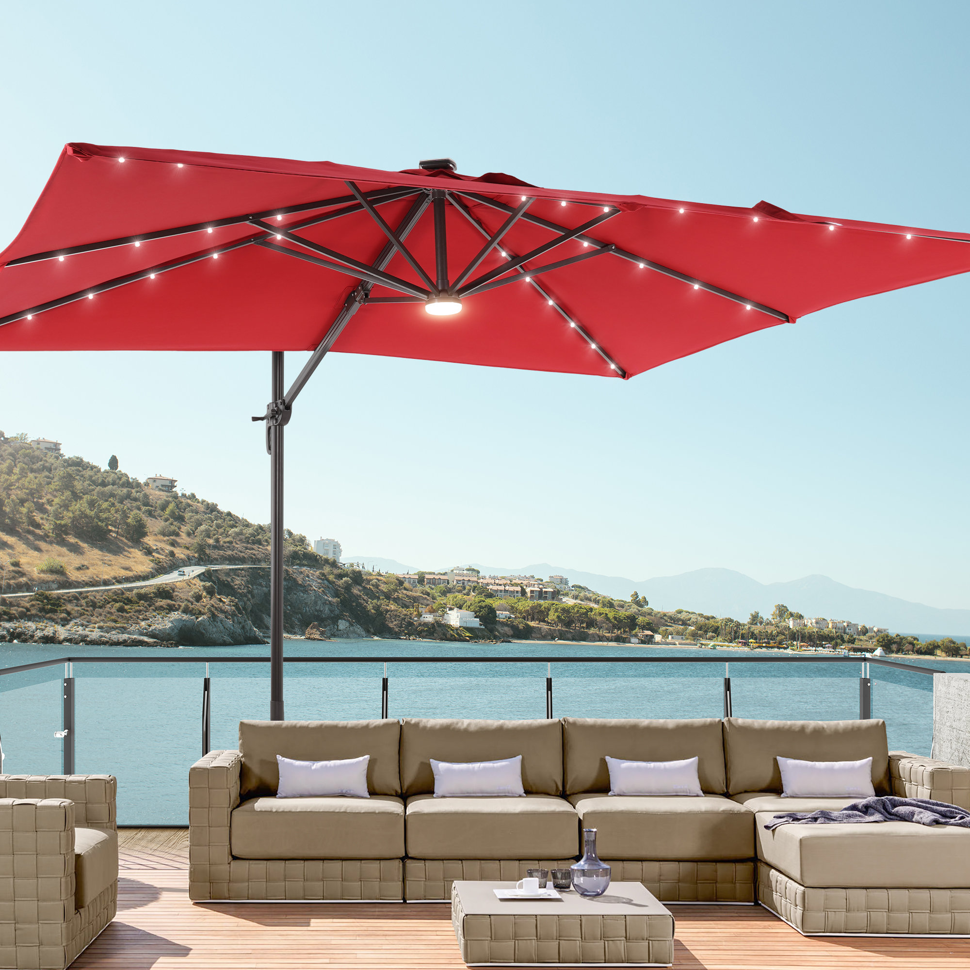 Arlmont & Co. Ronnett 120'' x 96'' Rectangular Lighted Cantilever ...