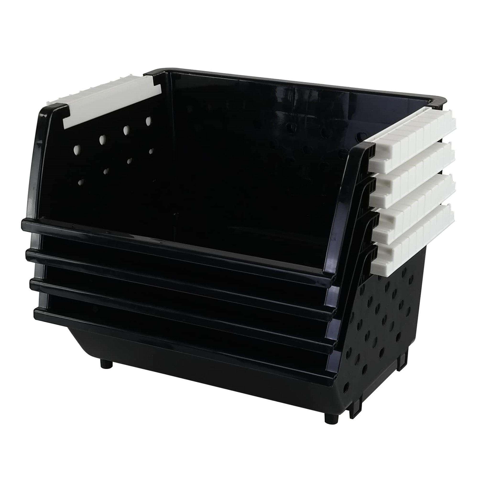 Rebrilliant 4 Pack Plastic Stackable Storage Baskets, Large Stacking ...