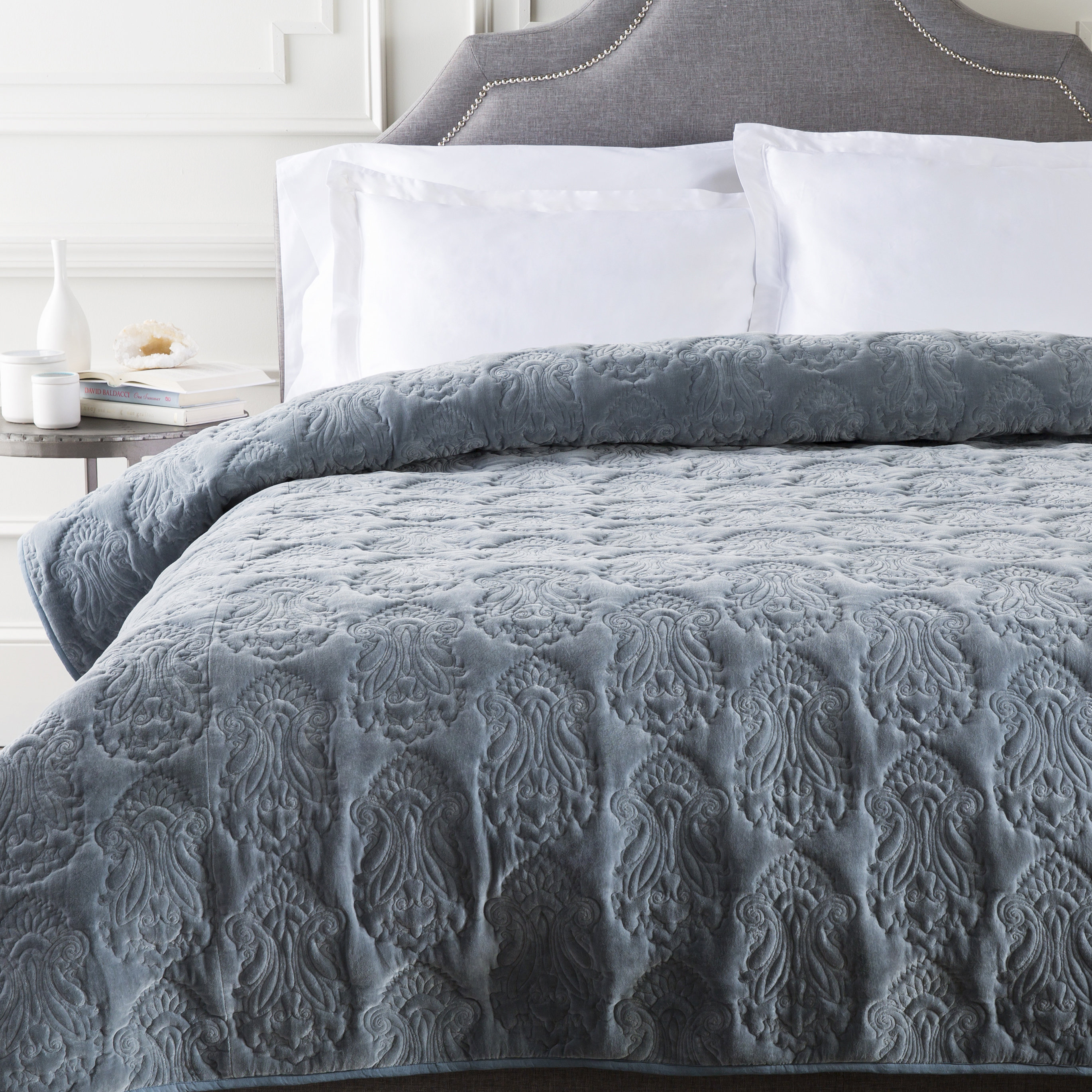 House of Hampton® Amalgre Veronica Velvet Quilt in Gray | Wayfair