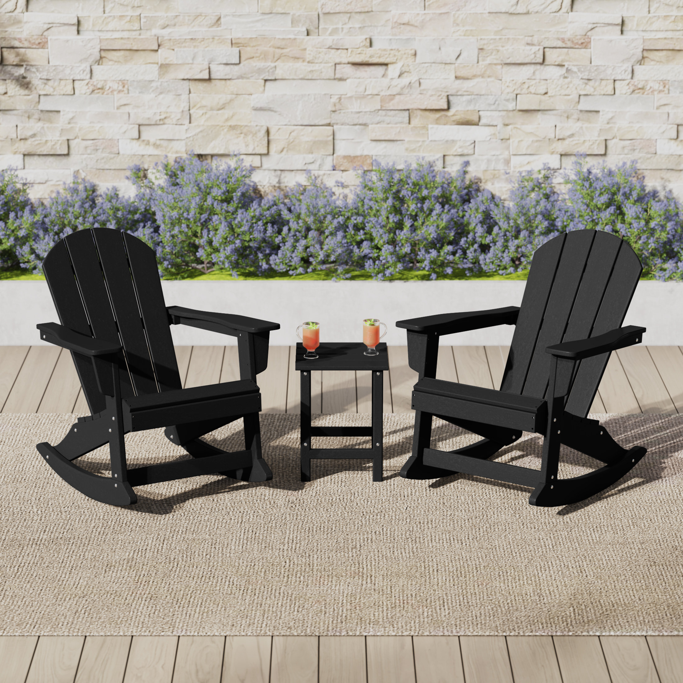 Longshore Tides Chaise Adirondack à bascule en plastique avec table ...