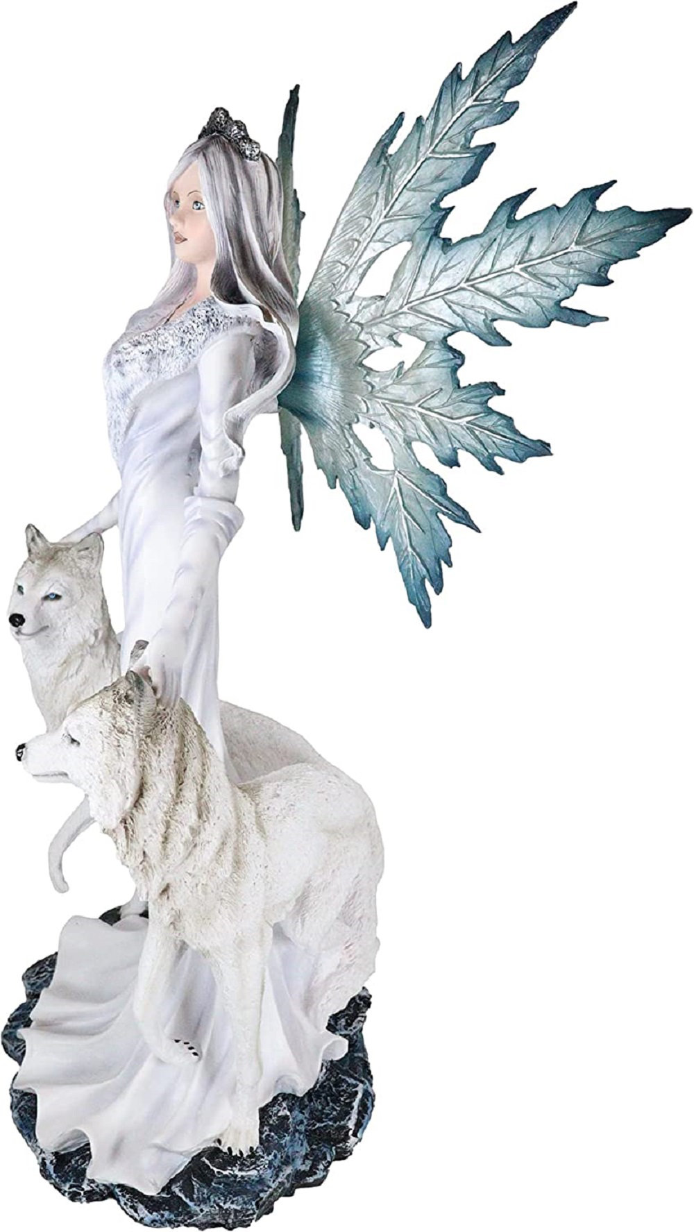 Trinx Willa Tall Blizzard Frost Flake Fairy with Two Snow Wolves | Wayfair