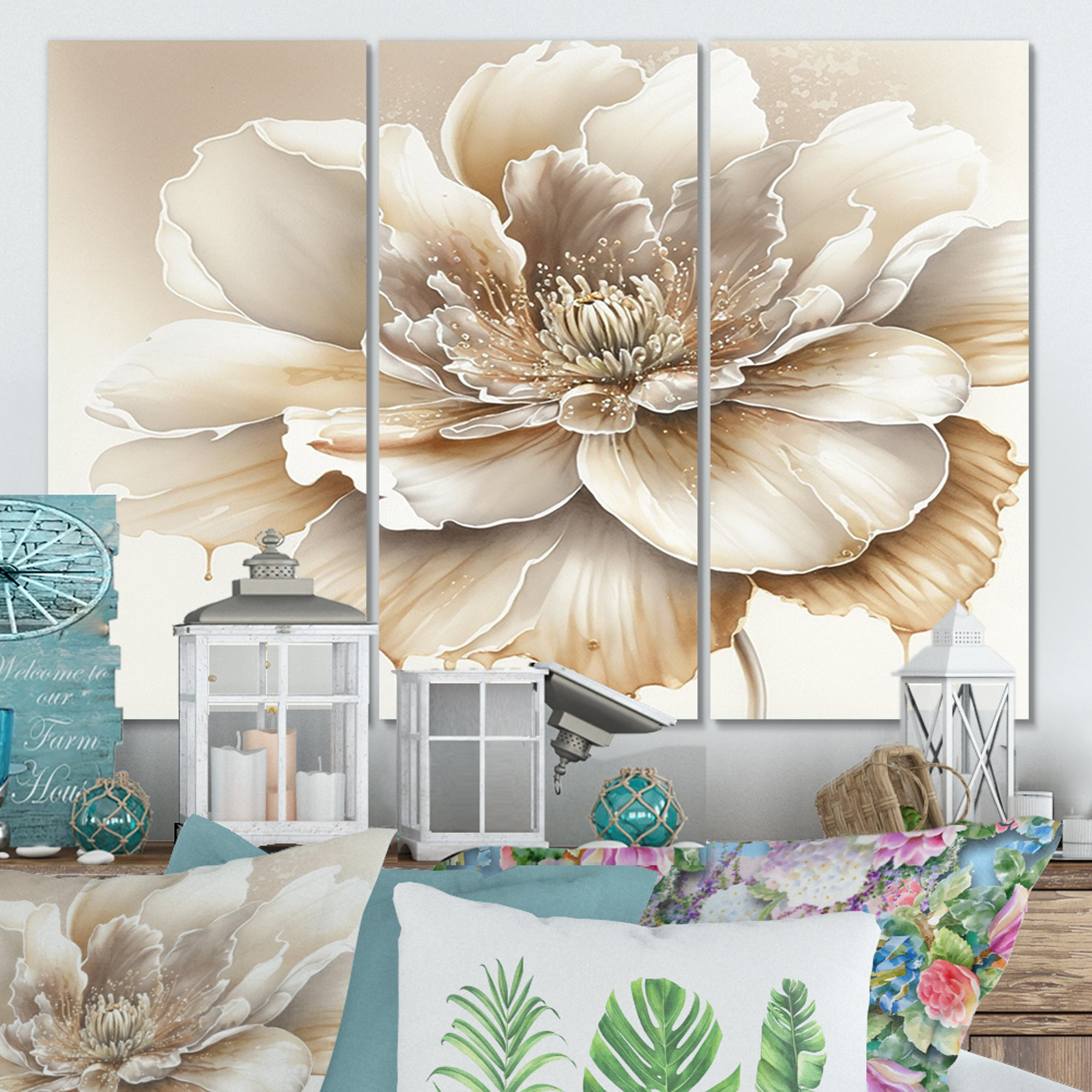 Design Art Blooming Beige Floral Design II - Floral & Botanical Canvas ...