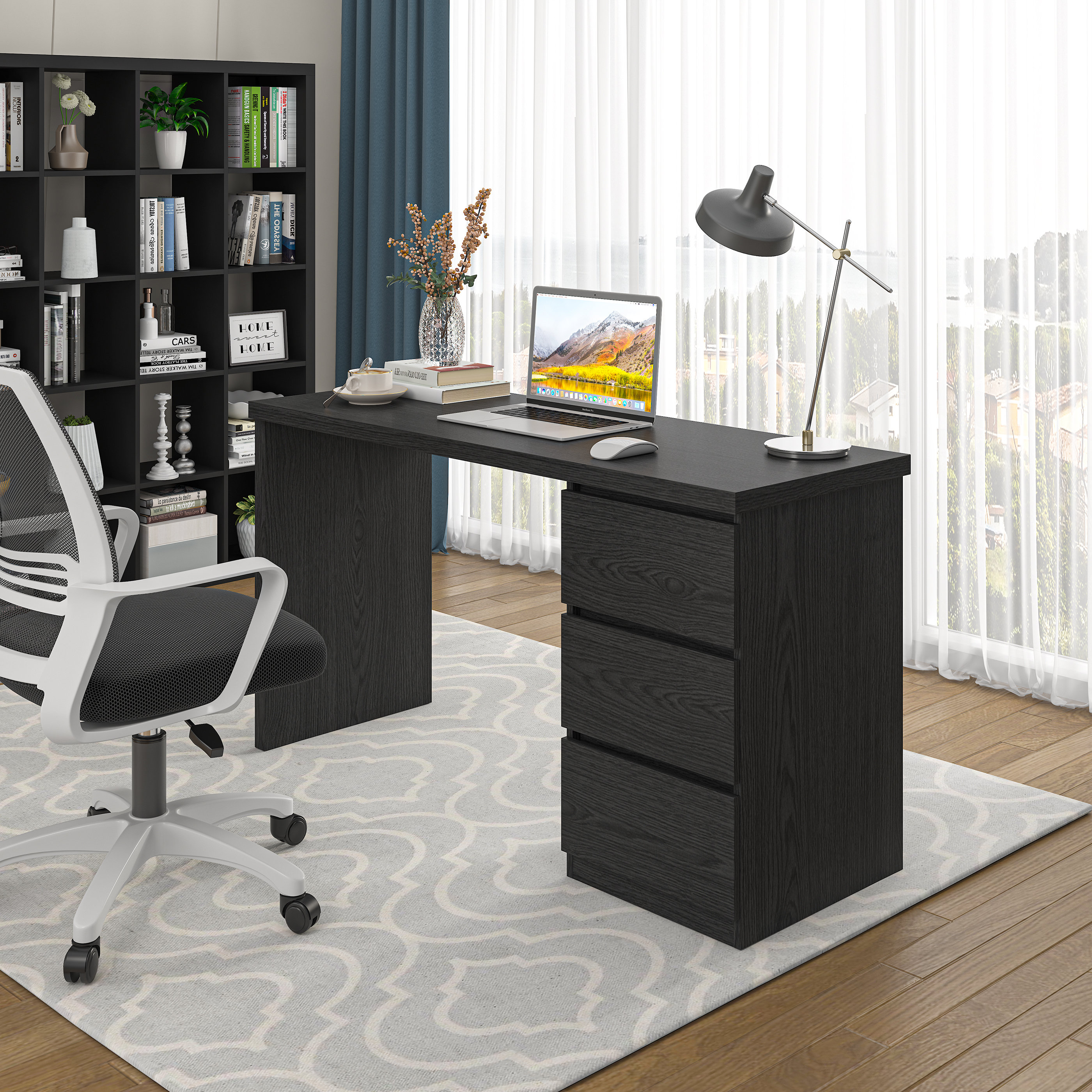 Ebern Designs Computer Desk with Drawers, Wood Work Desk, Home Office ...