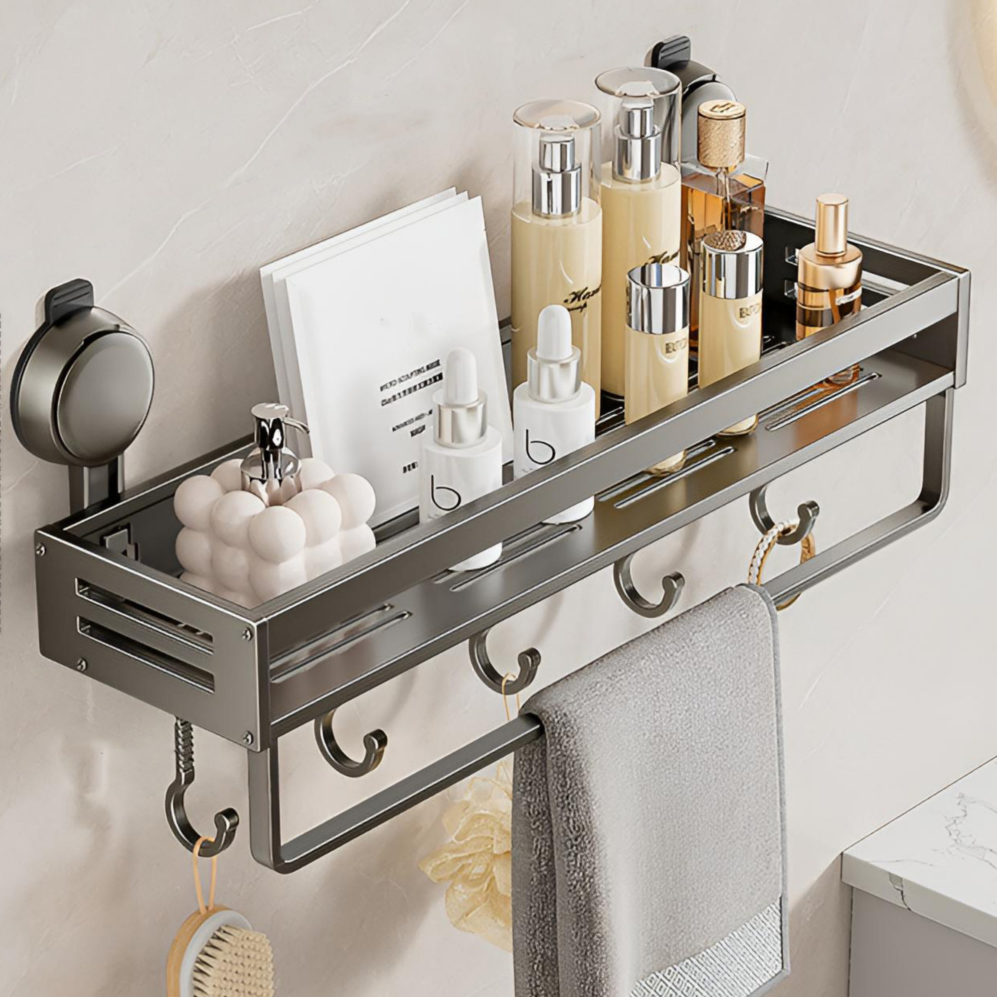 Rebrilliant Suction Cup Non Perforated Bathroom Storage Rack, Bathroom ...