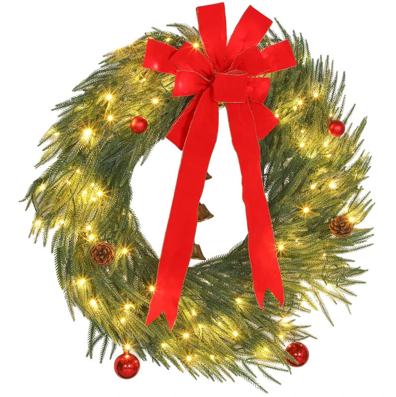 Darby Home Co Prelit Christmas Wreath For Front Door | 8 Modes, Snow ...