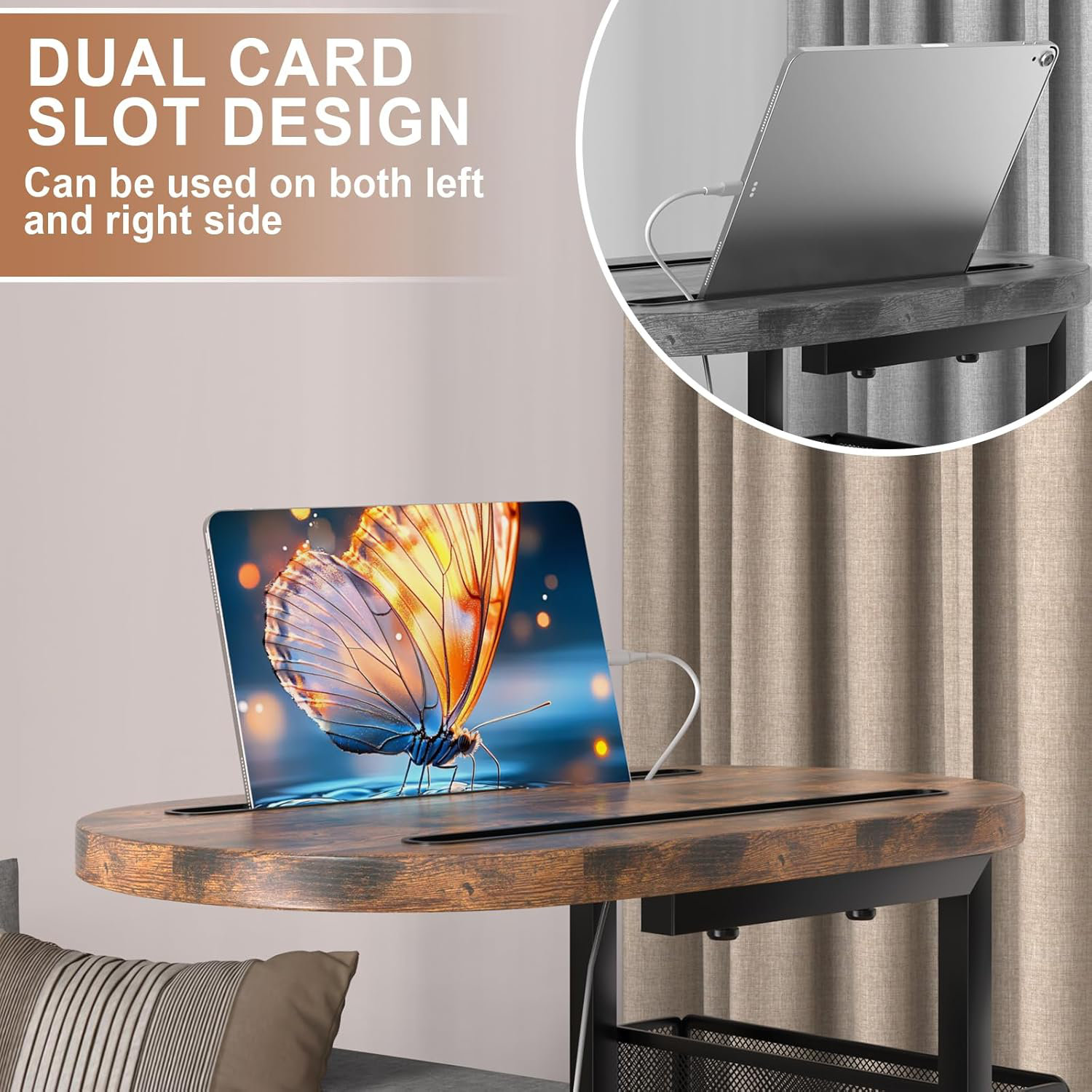 17 Stories Couch Arm Table With Large Tabletop, Tv Tray Table ...