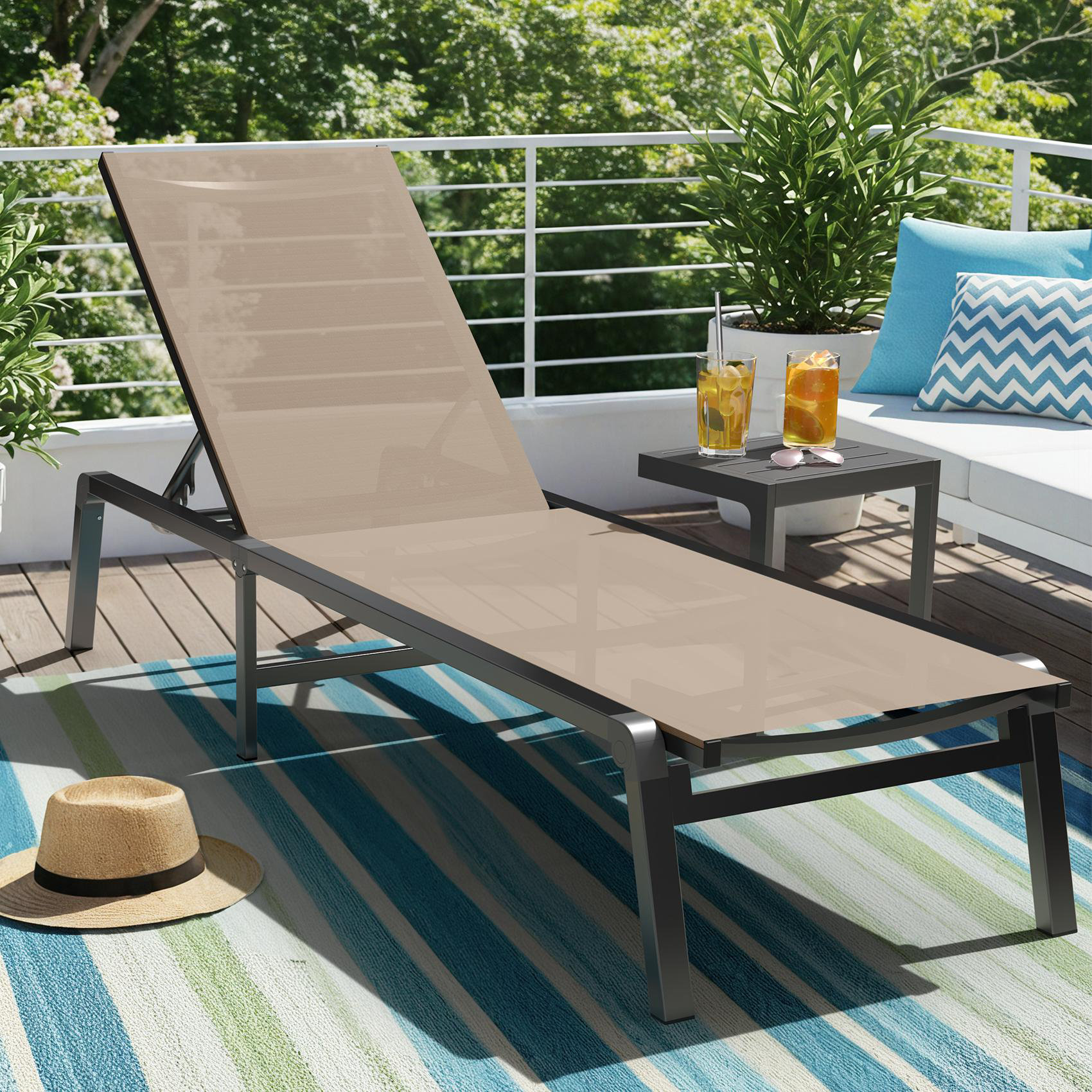 Ebern Designs Aluminum Chaise Lounge Chair Reclining Patio Lounge Chair ...