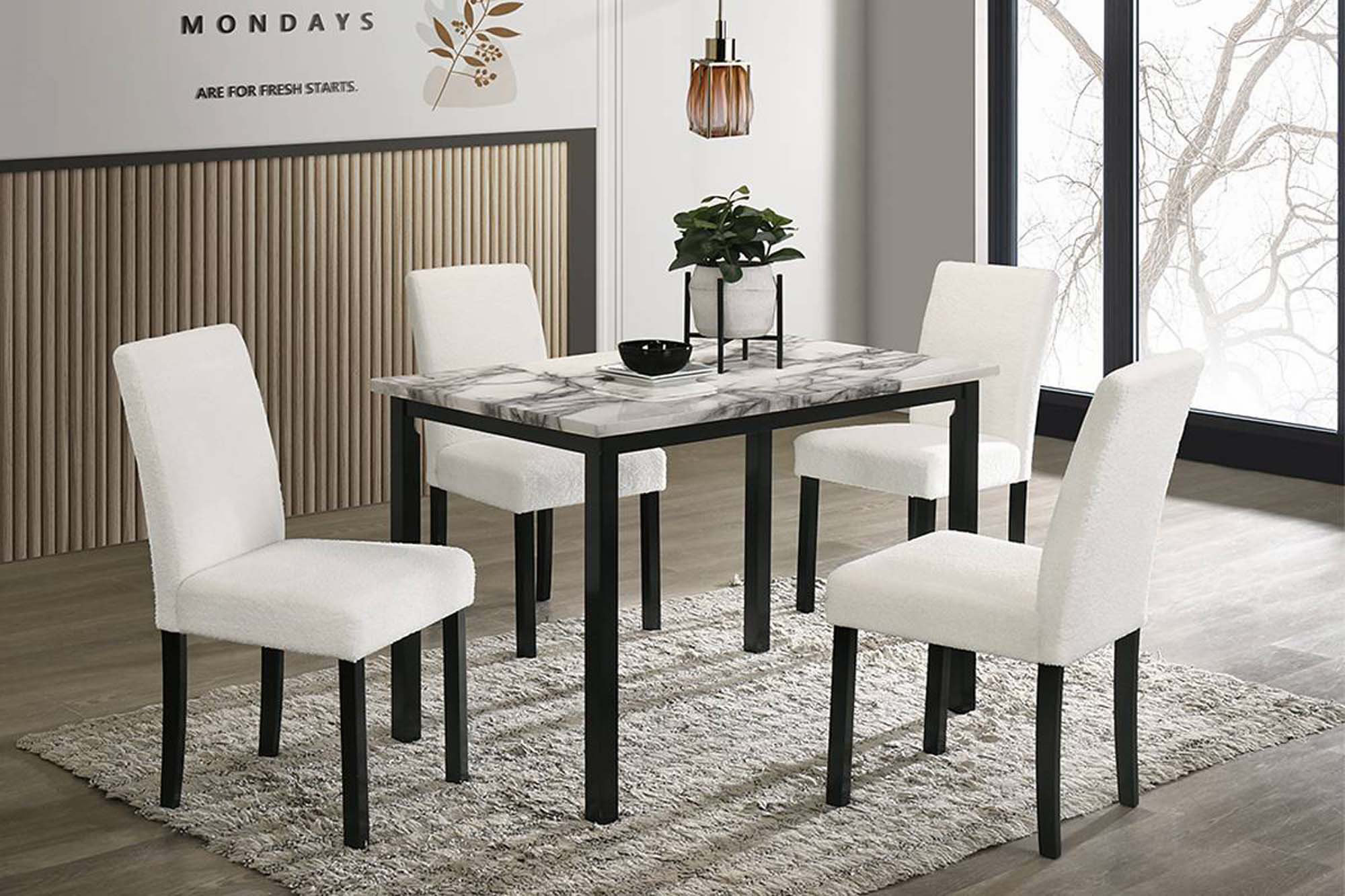 Lark Manor Fabric Chairs Faux Marble Top Table 5Pc Dining Set - Wayfair Canada