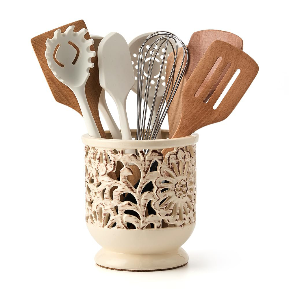 One Allium Way® 7.2" Large Ceramic Stable Utensil Crock For Kitchen ...