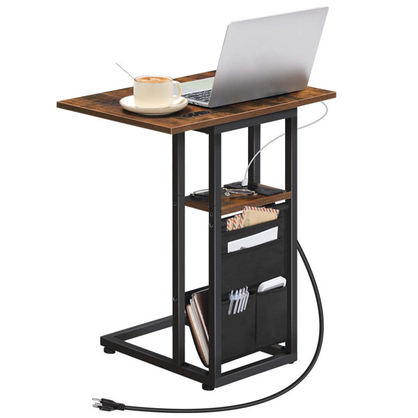 17 Stories Foldable C Shaped Side Table With Charging Station And ...