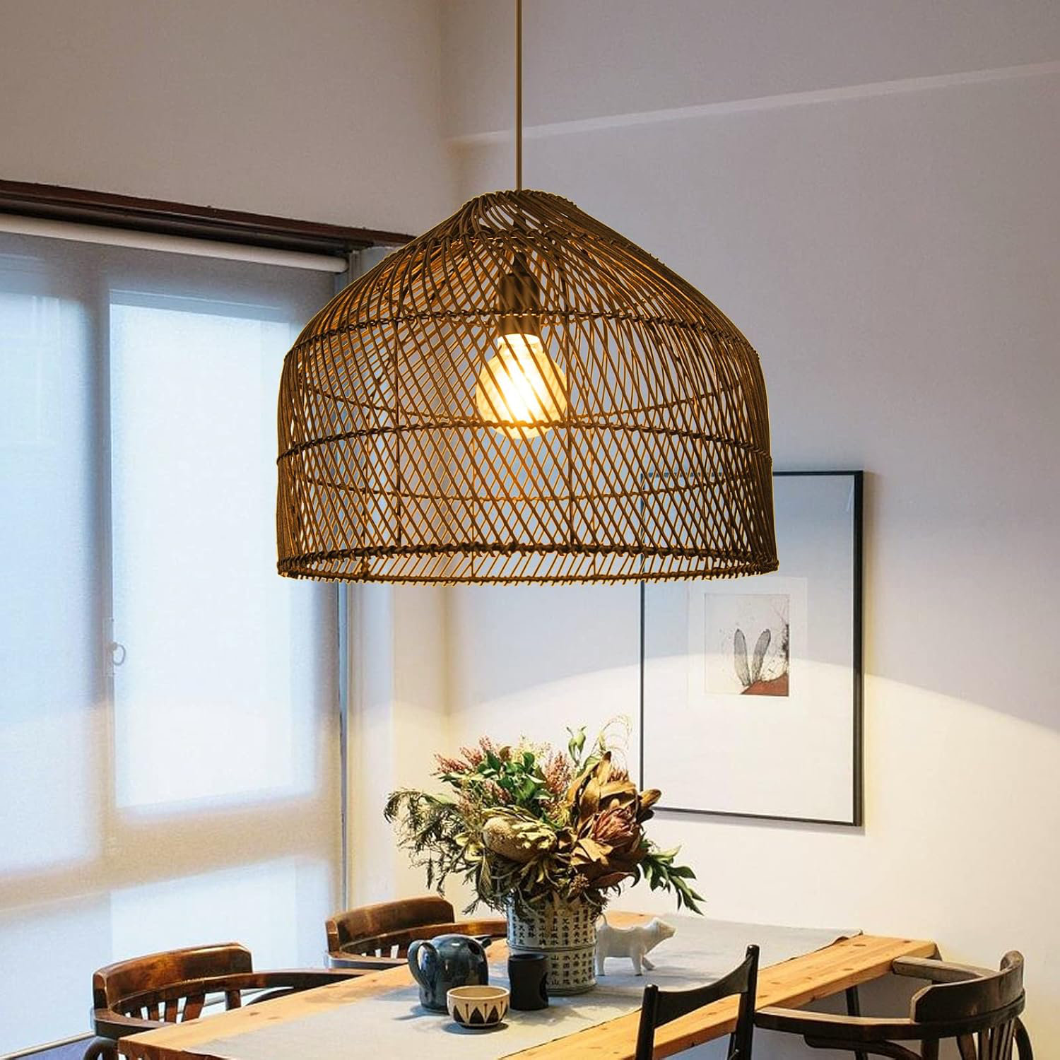 Bay Isle Home™ Rattan Pendant Light Fixture, Wicker Boho Chandelier For ...