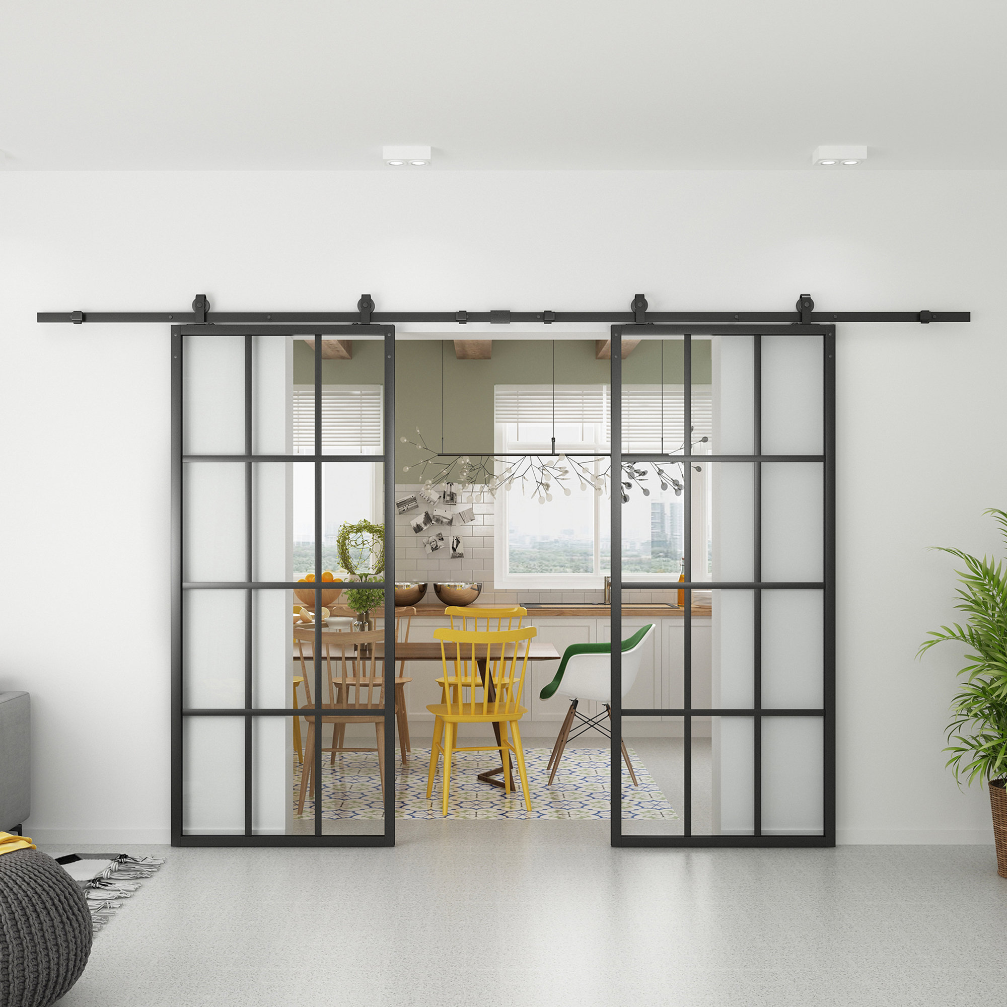 JUBEST Clear Glass Double Barn Door with Installation Hardware Kit ...