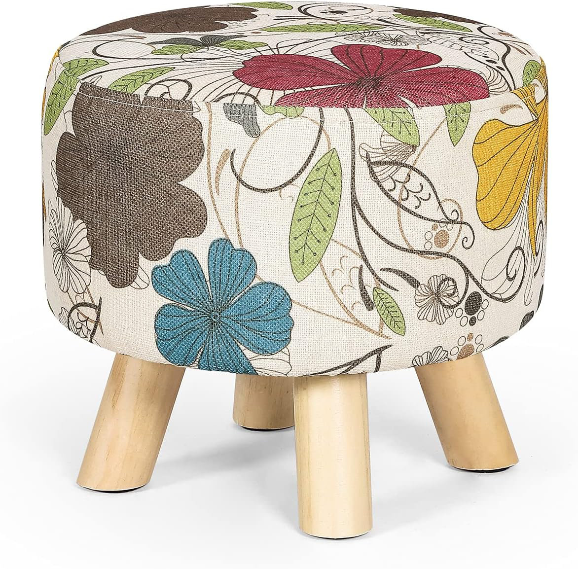 Latitude Run® Small Round Ottoman Foot Rest Stool Linen Padded Seat ...