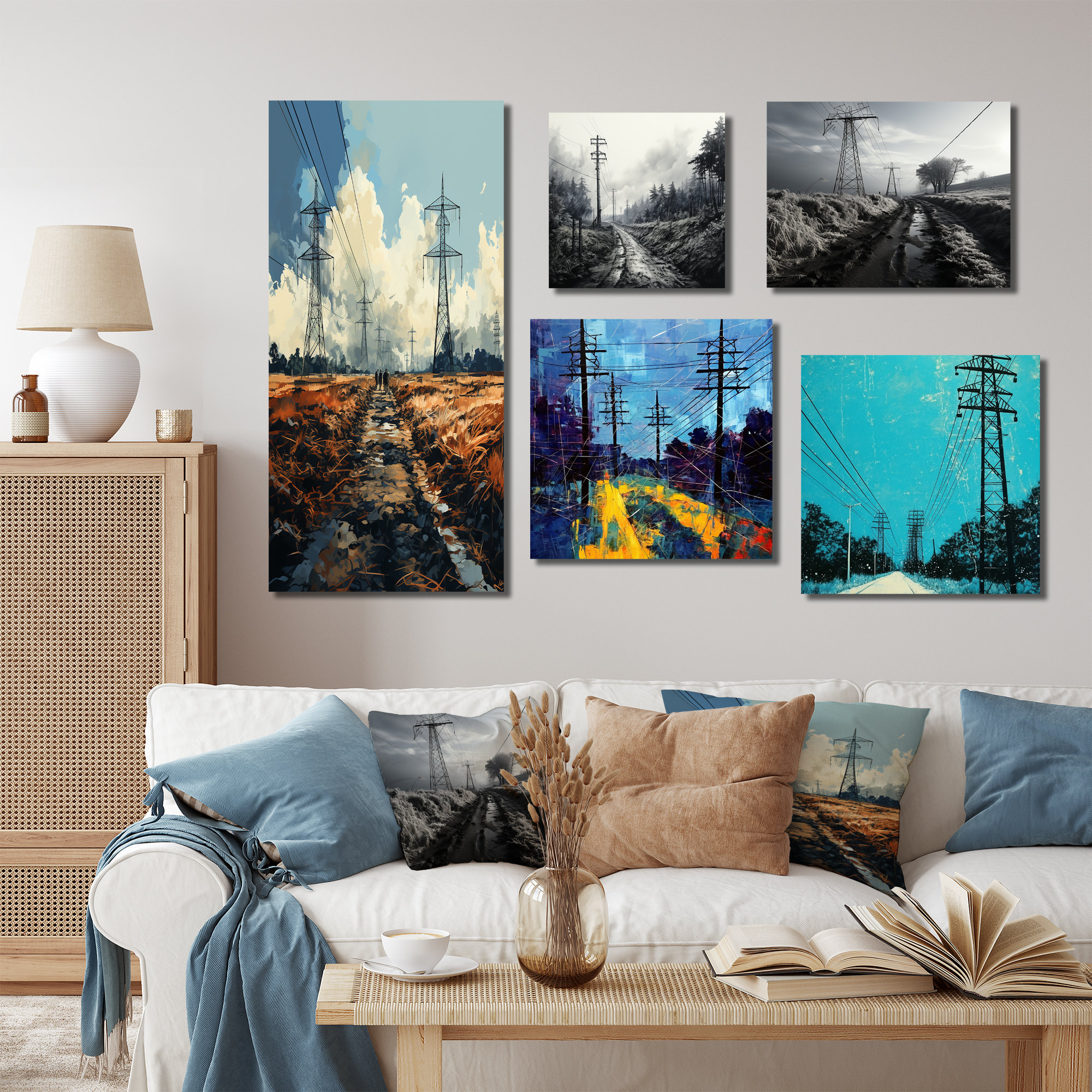 Lark Manor™ Analytic Drawing Of A Power Lines - Power Lines Canvas Wall ...
