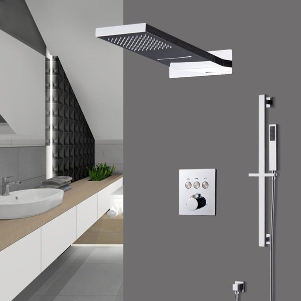 FontanaShowers Pavia 22 Inch Chrome Wall Mount Waterfall Rain Shower ...