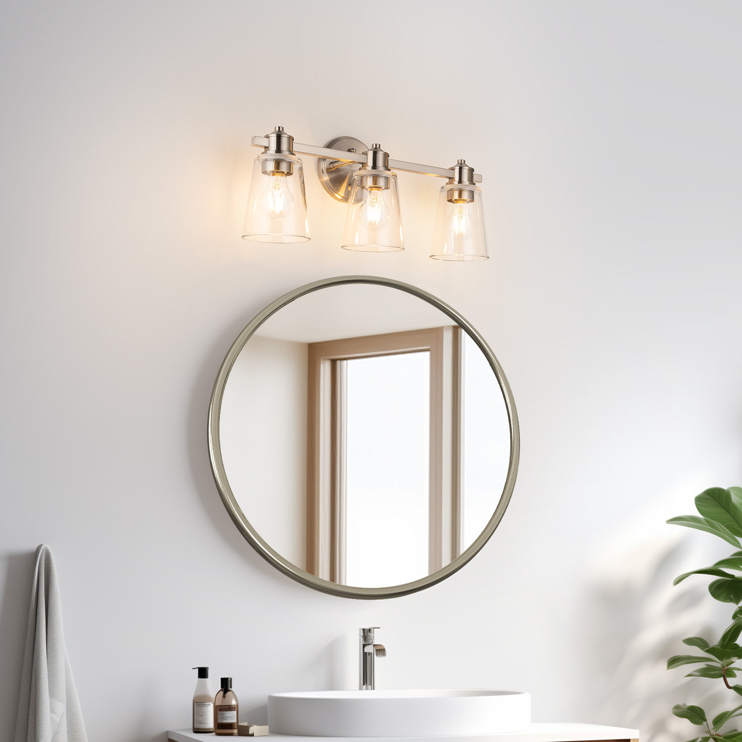 Ebern Designs 3 Lights Brushed Nickel Vanity Lights Bathroom Light ...