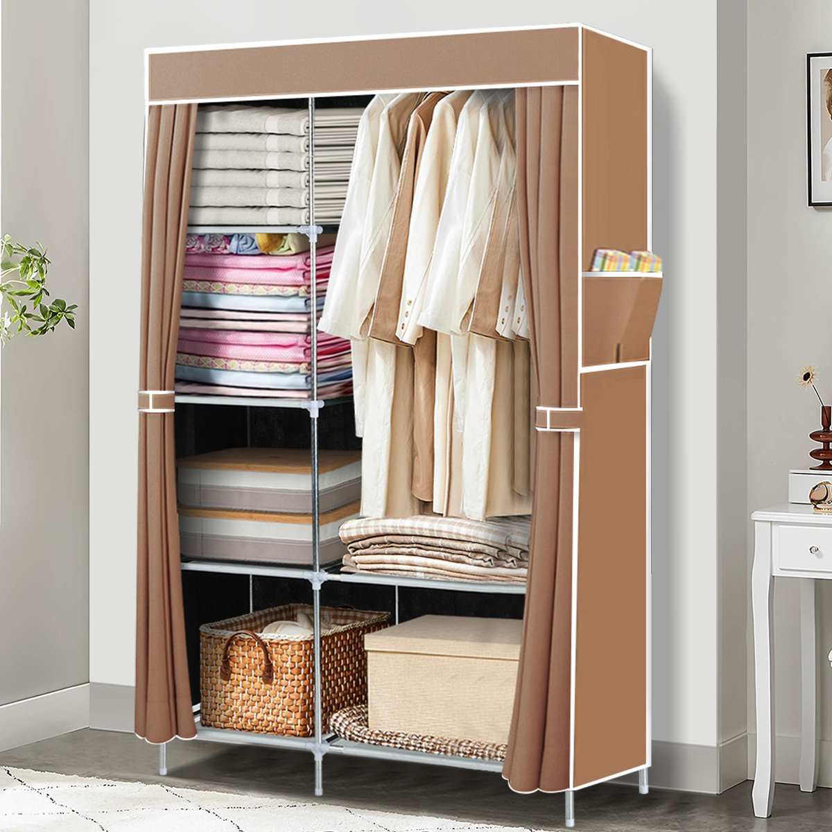 Rebrilliant Marriana Portable Wardrobe with 6 Storage Shelves and ...