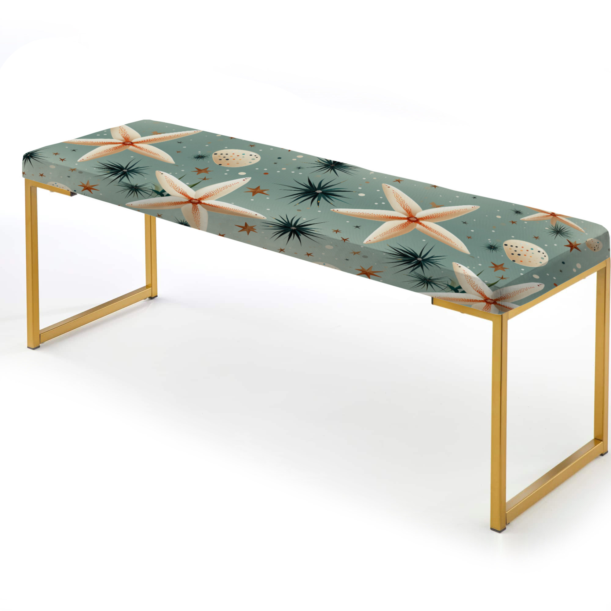 Design Art Coastal Starfish Stroll Beige Pattern - Coastal Upholstered Gold Bench | Wayfair
