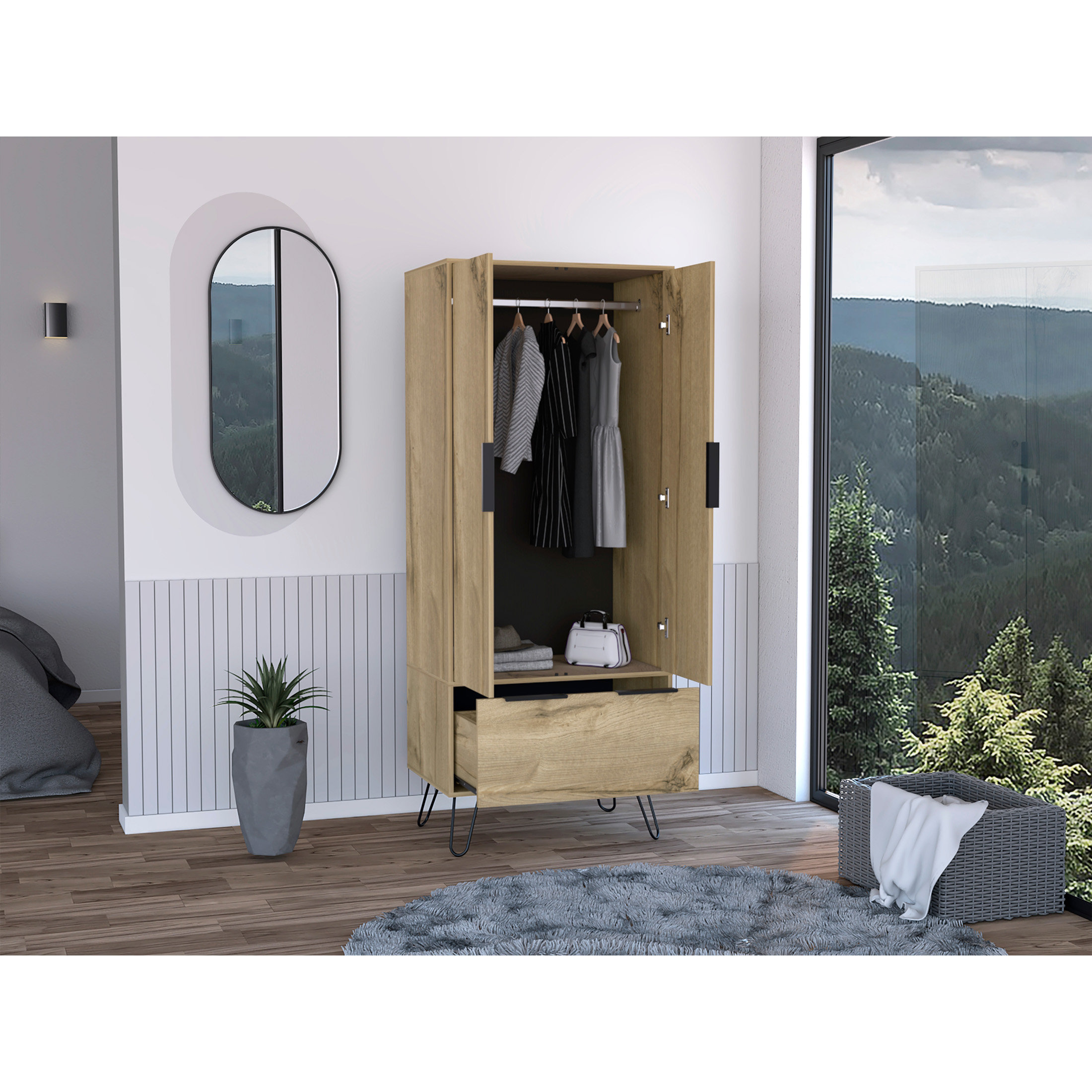 George Oliver Closet, One Drawer, Double Door Cabinet , Hairpin Legs ...