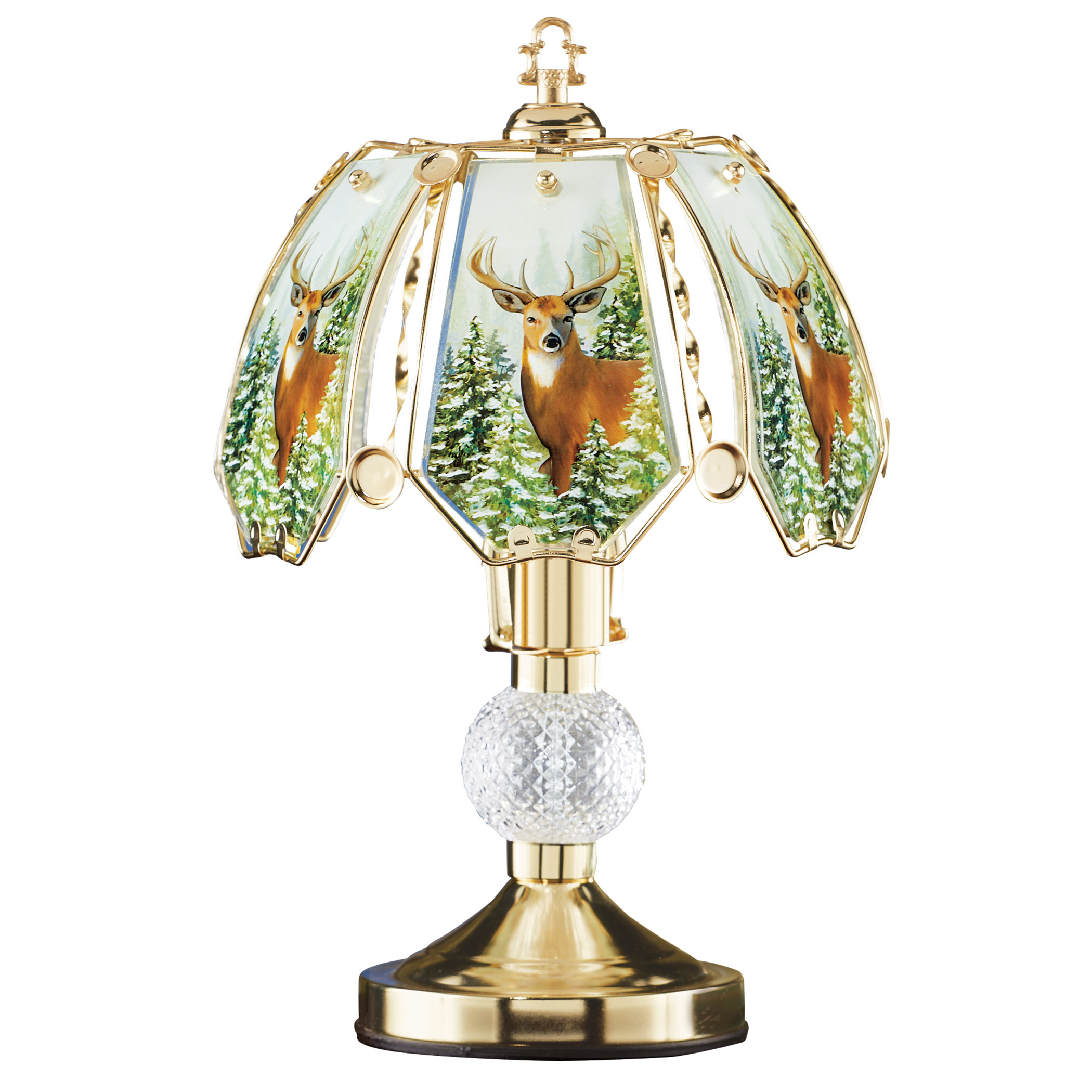 House of Hampton® Forest Deer Scene Gold-Tone Tabletop Touch Lamp ...